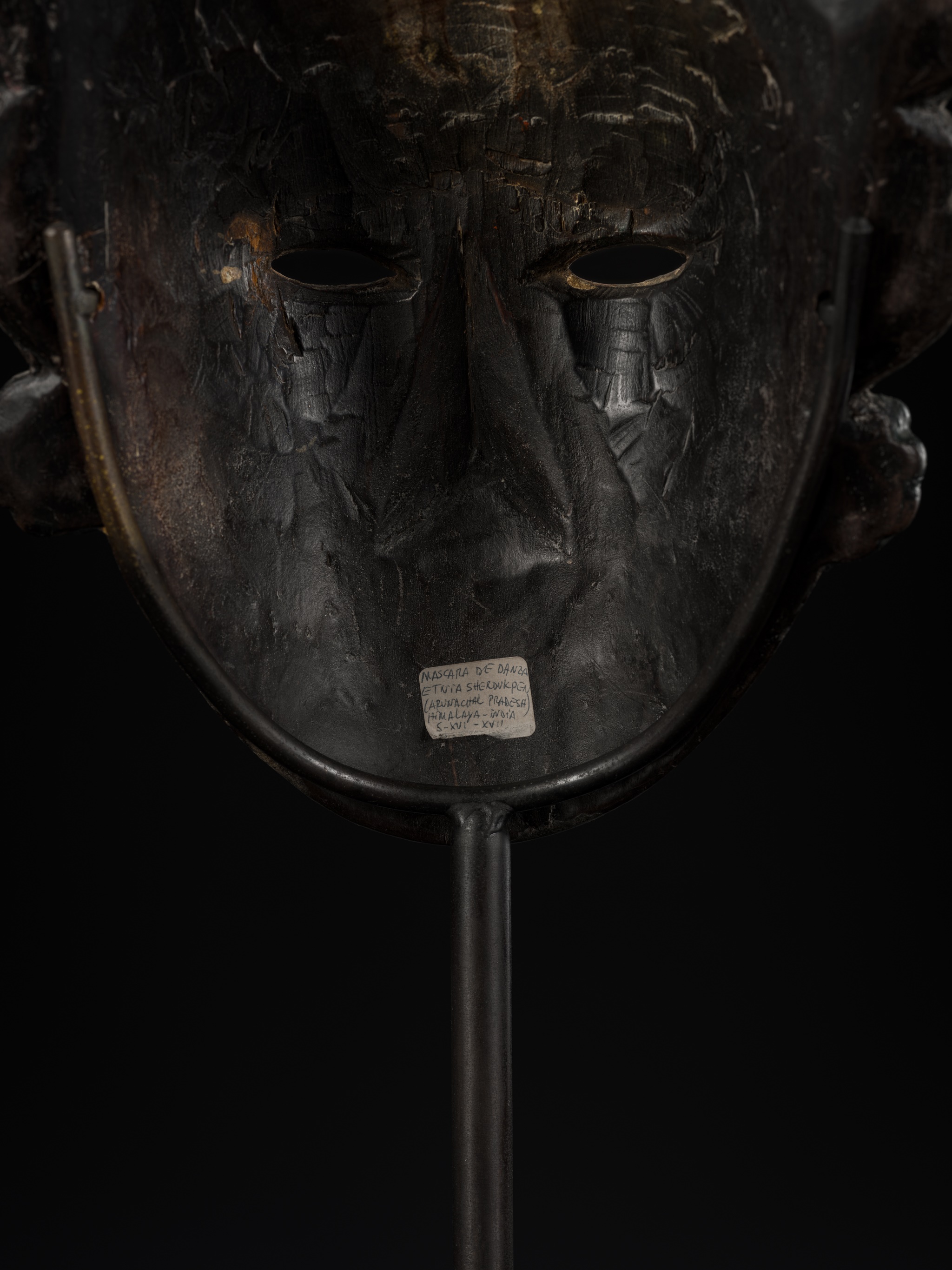 Lot 222 - A POLYCHROME WOOD MONPA MASK, 19TH CENTURY