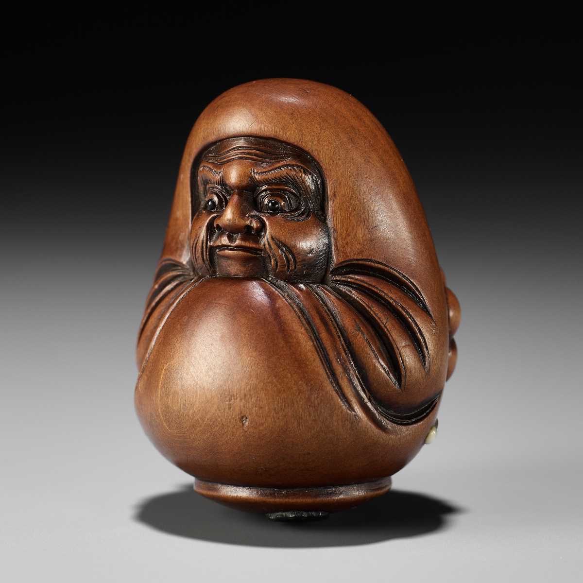 Lot 277 - SHUMIN: A FINE INLAID WOOD NETSUKE OF A