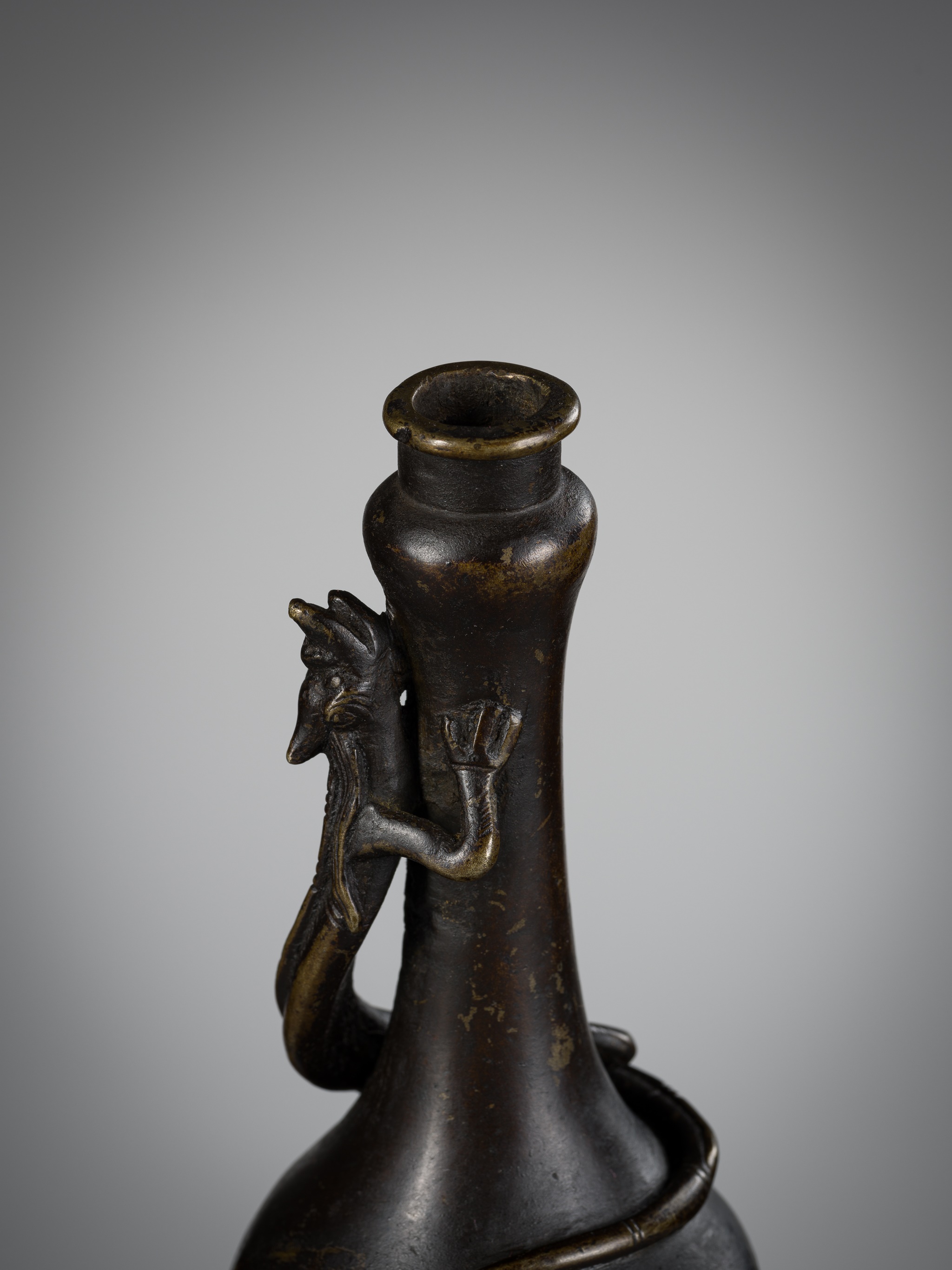 Lot 332 - A BRONZE ‘CHILONG’ VASE, LATE MING TO EARLY