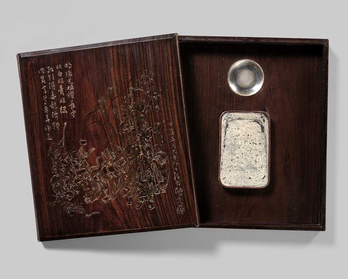 Lot 123 - KANO TESSAI: A WOOD SUZURIBAKO DEPICTING THE