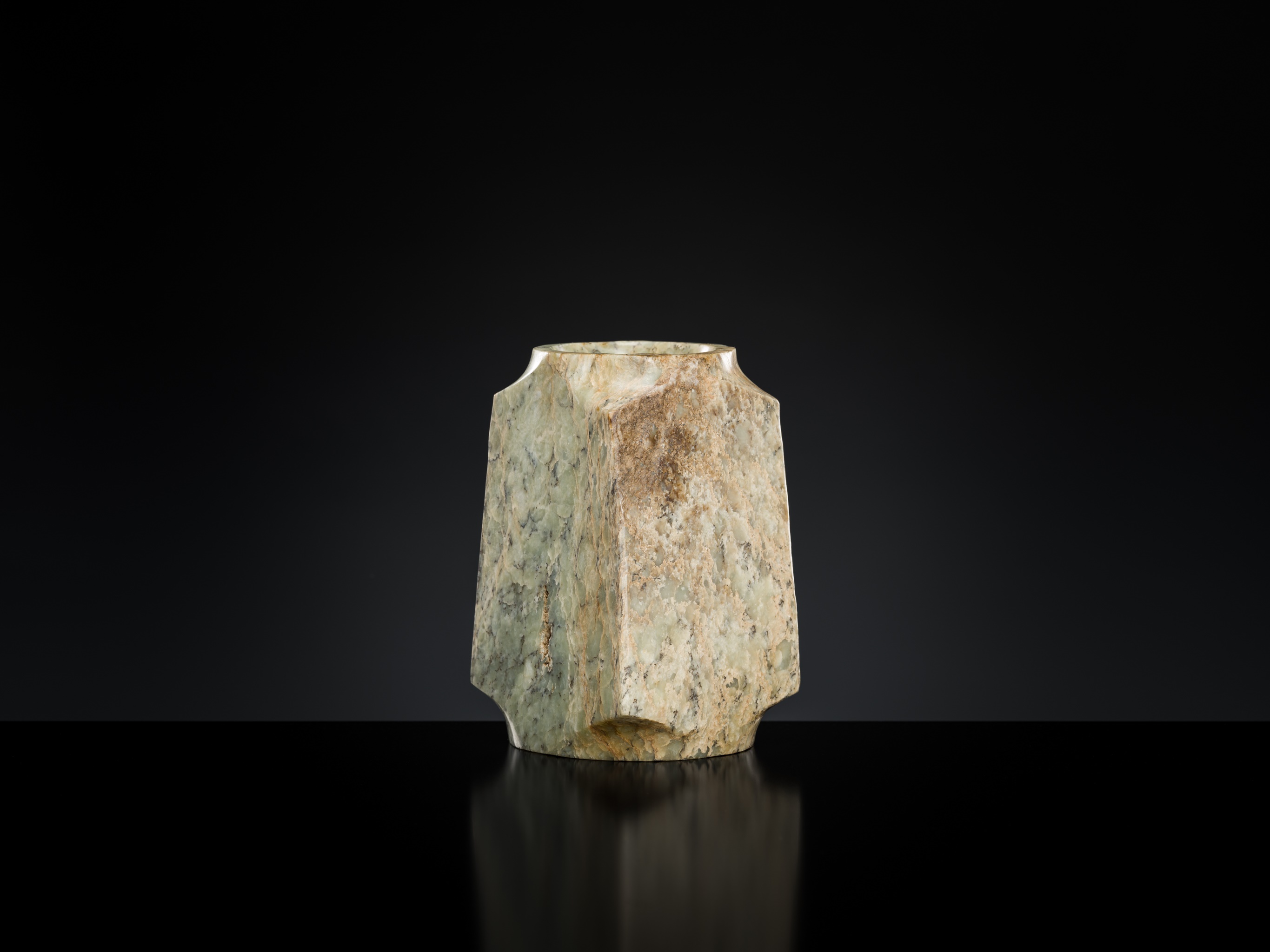Lot 420 - A CELADON JADE CONG, SHANG DYNASTY