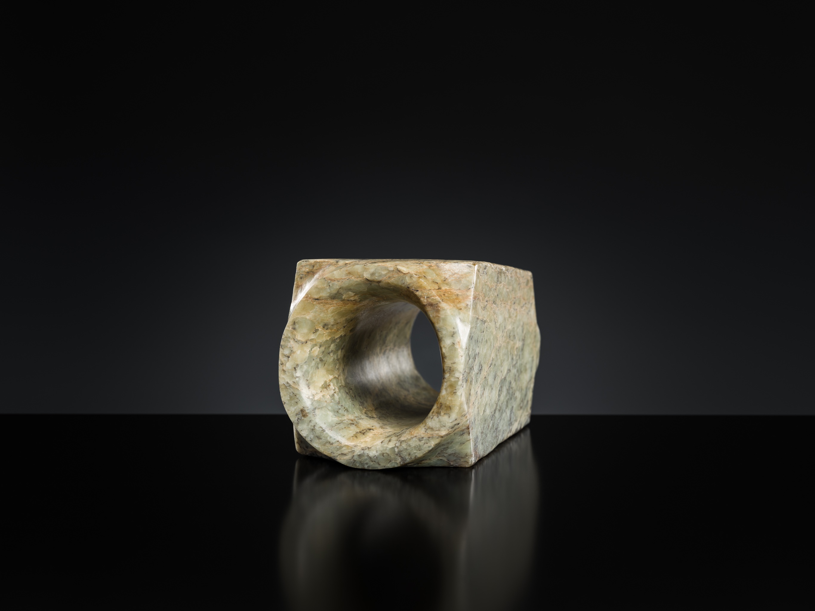 Lot 420 - A CELADON JADE CONG, SHANG DYNASTY