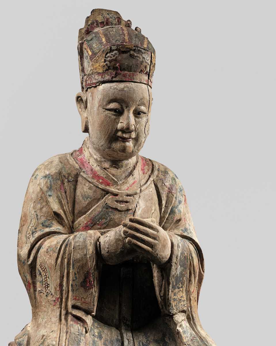 Lot 51 - A PAINTED WOOD FIGURE OF THE DAOIST IMMORTAL
