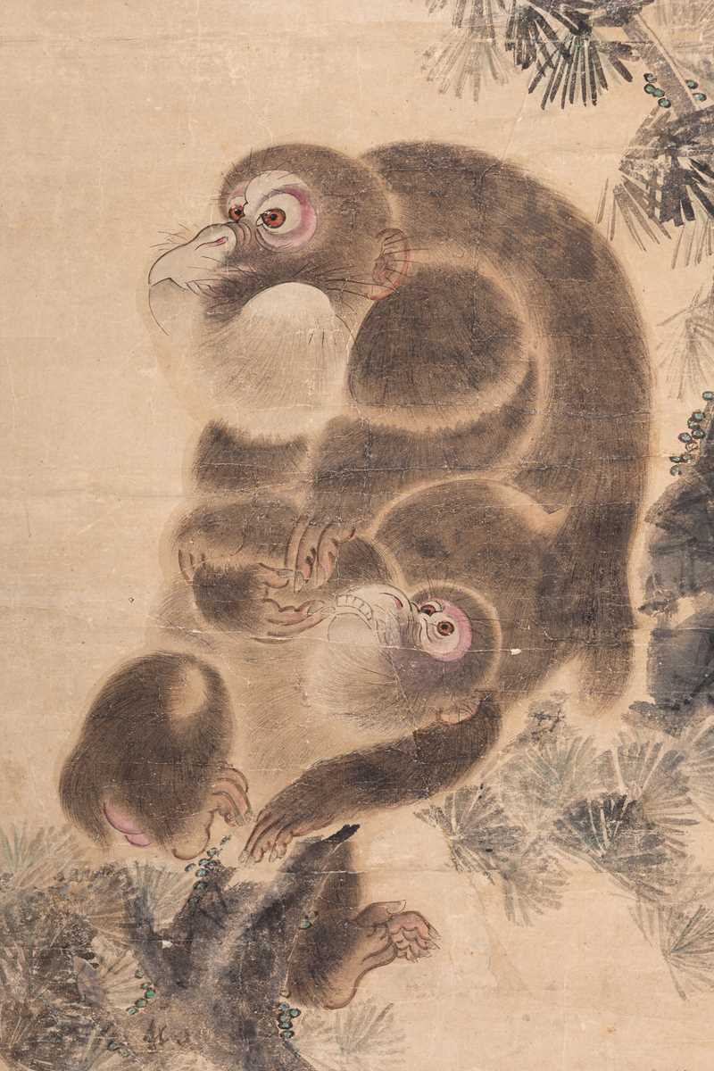 Lot 783 - AN AMUSING SCROLL PAINTING OF MONKEYS ON A