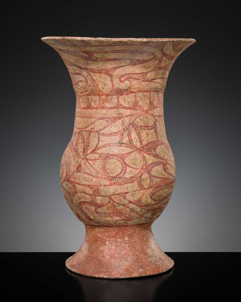 Lot 687 - A PAINTED POTTERY PEDESTAL JAR, BAN CHIANG,