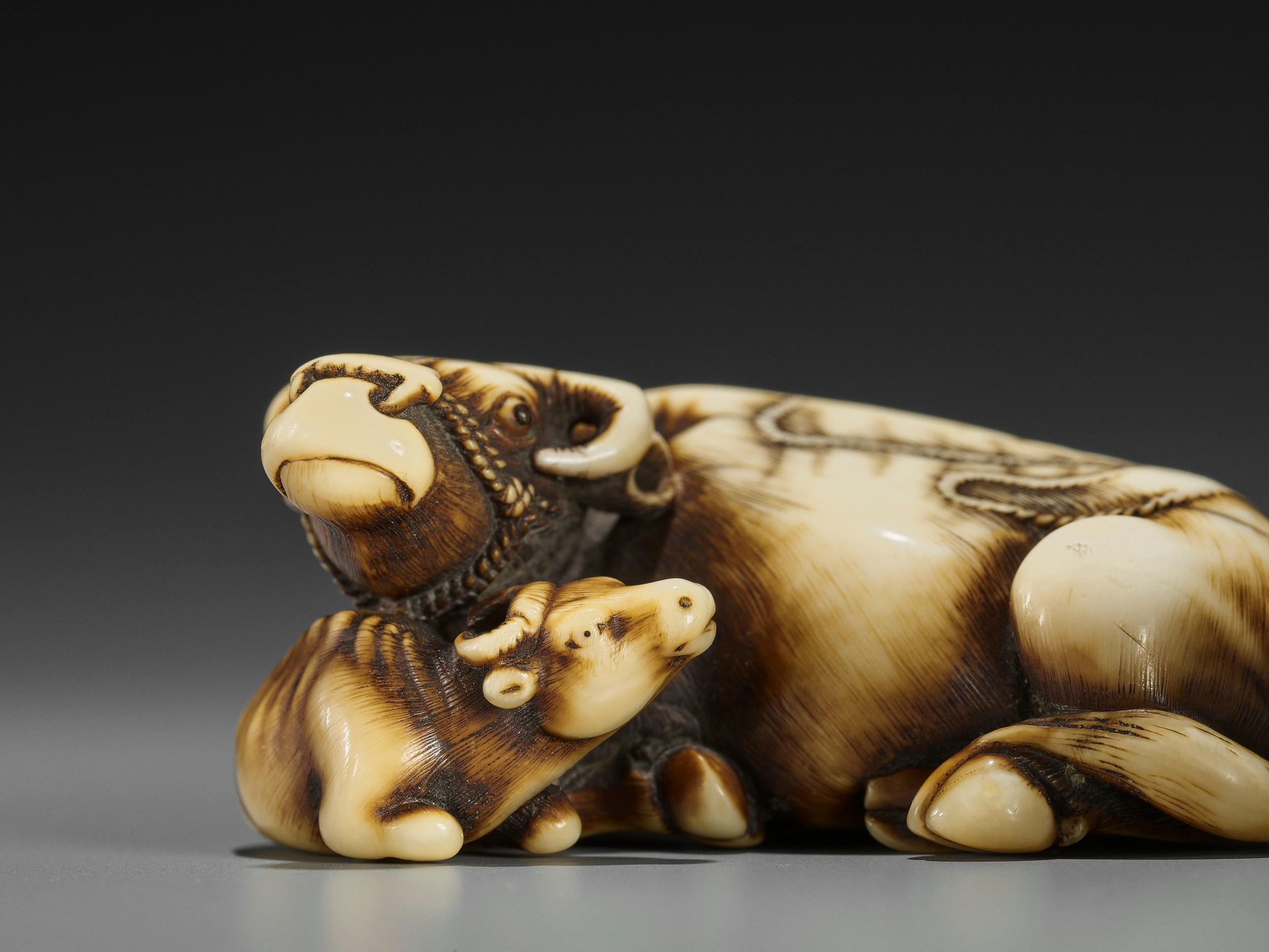 Lot 61 - TOMOTADA: A SUPERB IVORY NETSUKE OF A