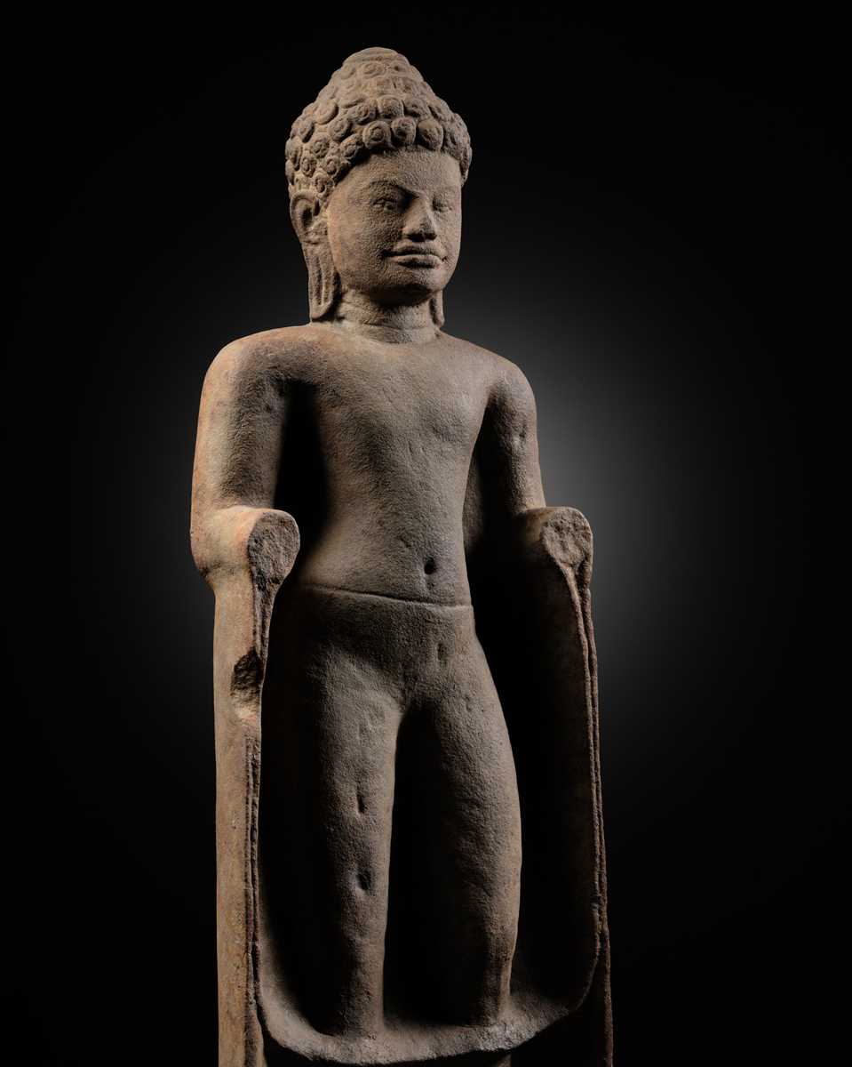 A RARE SANDSTONE FIGURE OF BUDDHA, MON-DVARAVATI