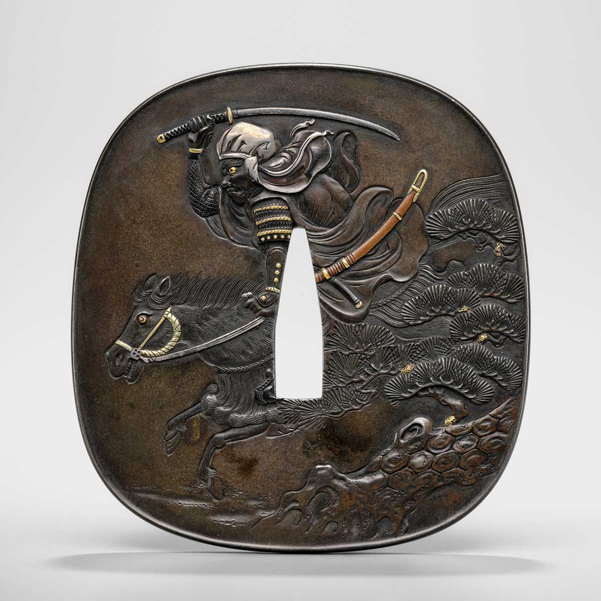 Lot 100 - ICHIRYU TOMOYOSHI: A SUPERB SHIBUICHI TSUBA