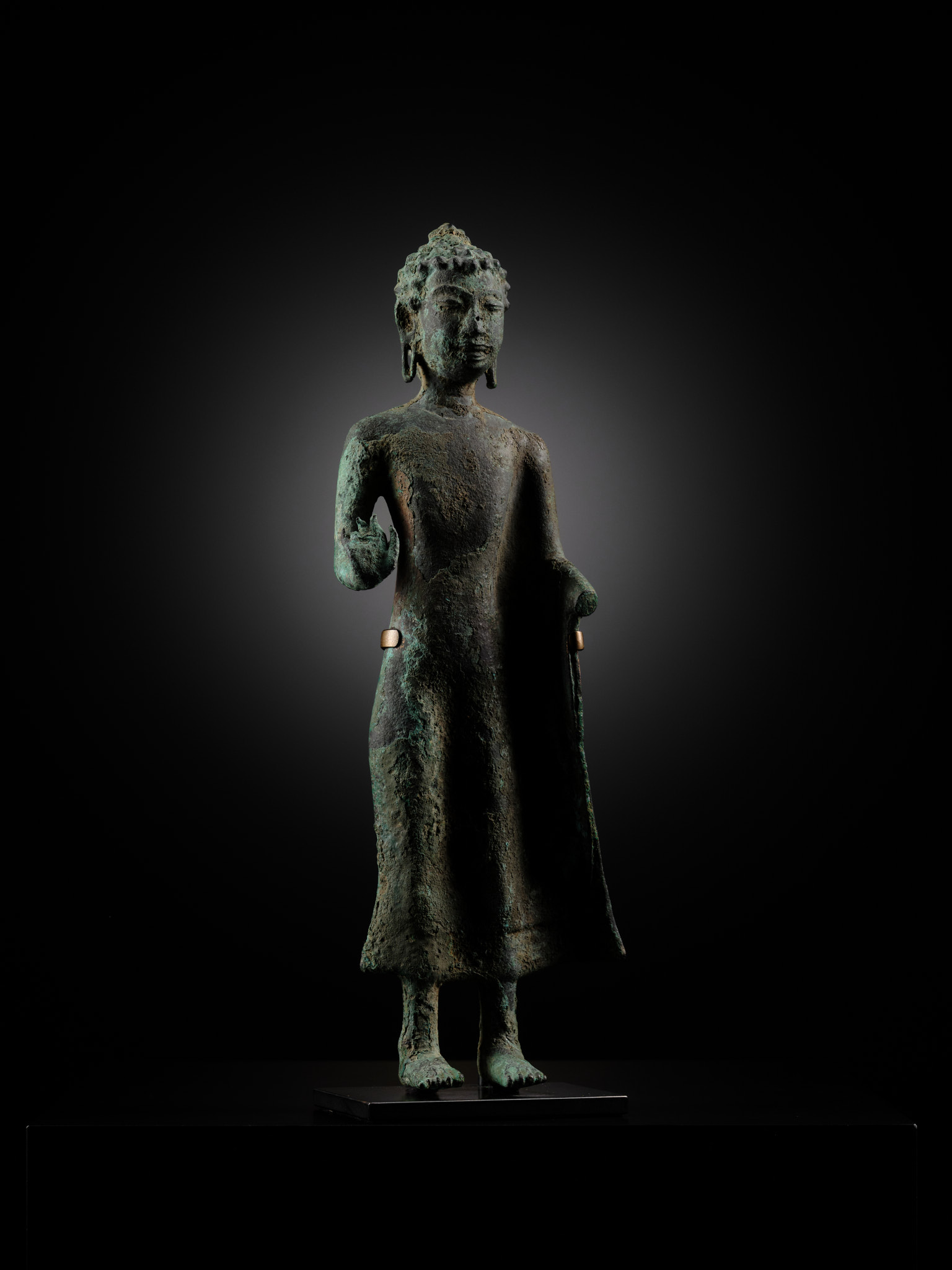 A BRONZE FIGURE OF BUDDHA, MON DVARAVATI PERIOD