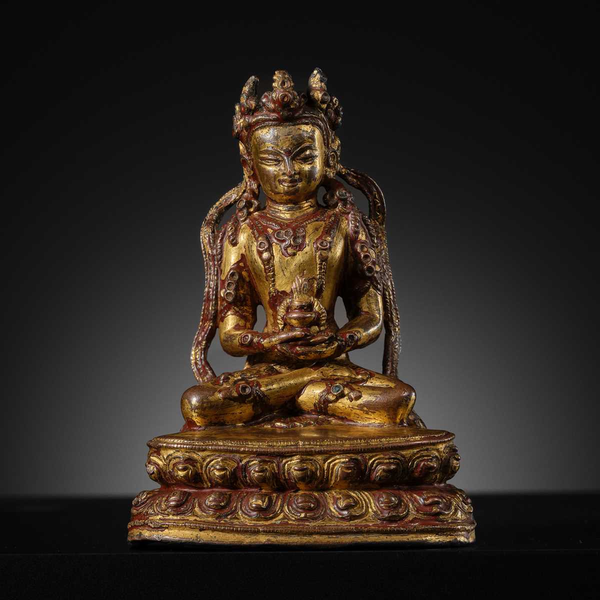 Lot 289 - A GILT-BRONZE FIGURE OF AMITAYUS, TIBET,
