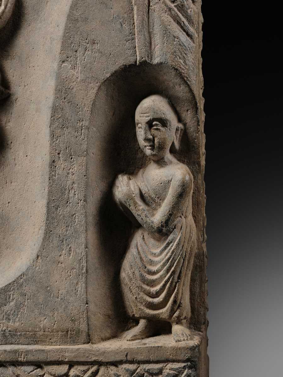 Lot 187 - A SCHIST RELIEF OF THE FOOTPRINTS OF BUDDHA,