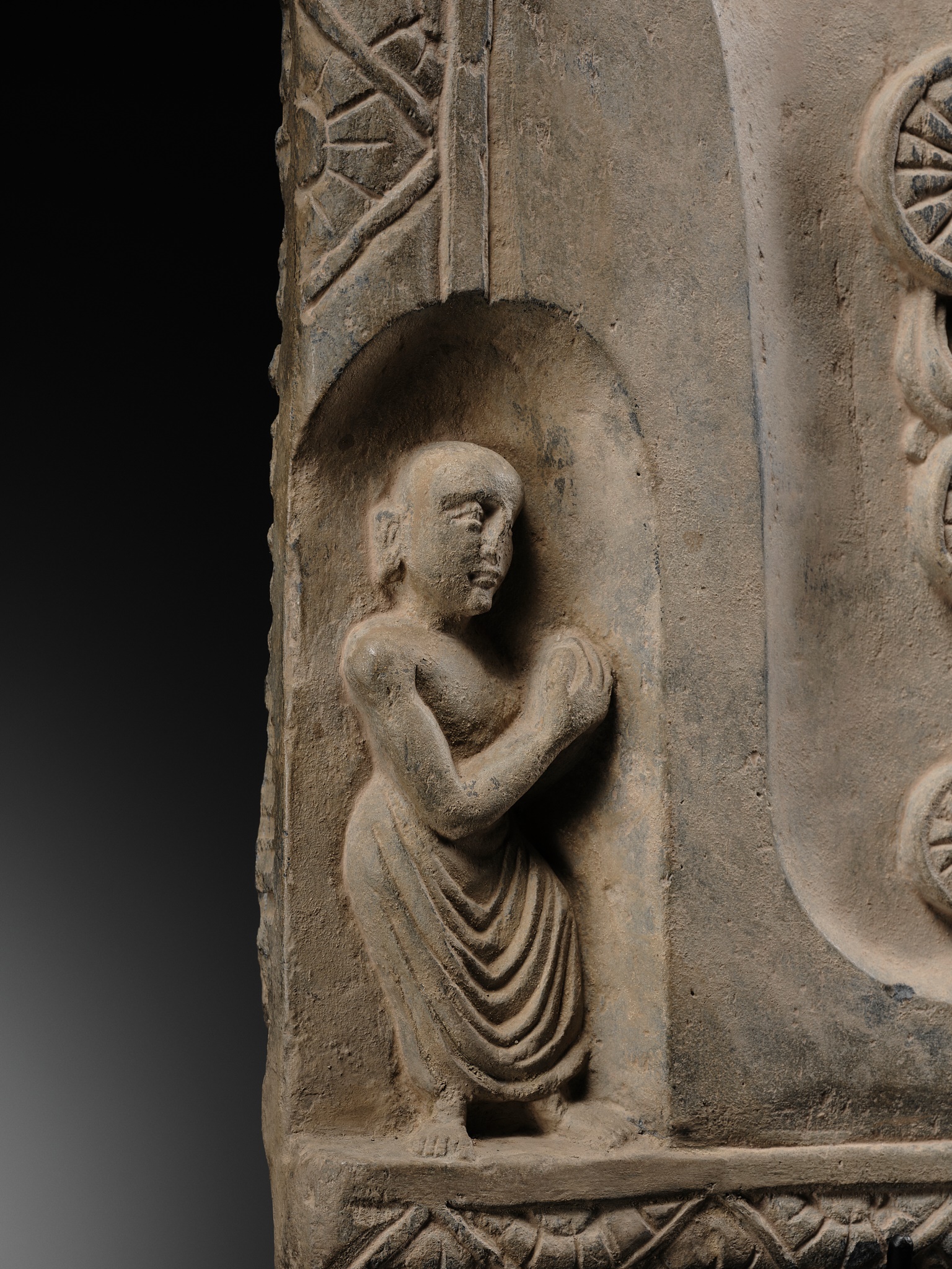 Lot 187 - A SCHIST RELIEF OF THE FOOTPRINTS OF BUDDHA,