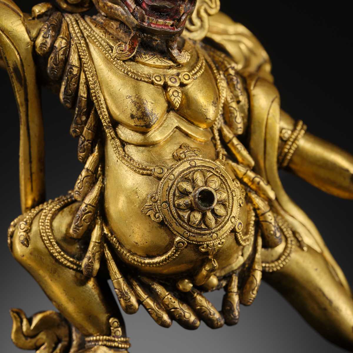 Lot 348 - A GILT BRONZE FIGURE OF YAMA DHARMARAJA,