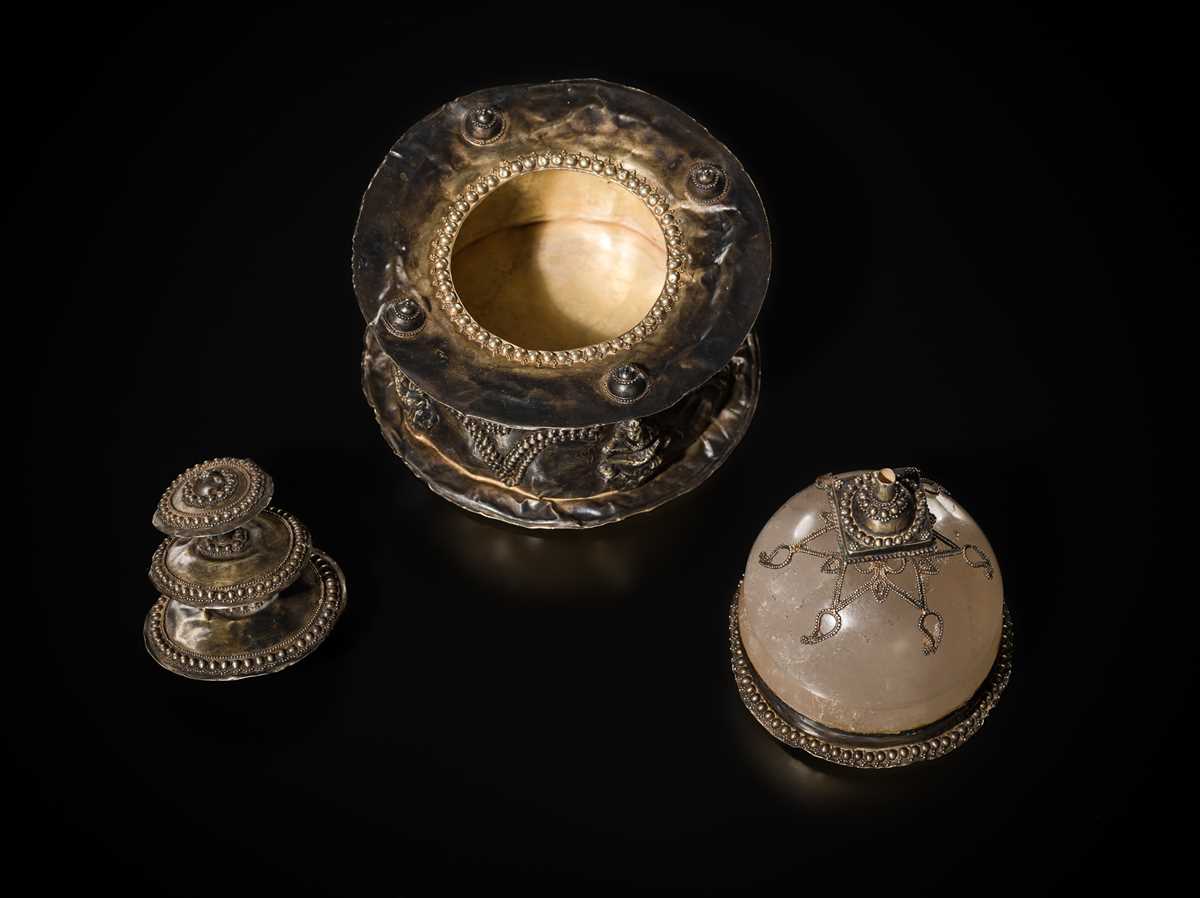 Lot 179 - A ROCK CRYSTAL AND SILVER REPOUSSÉ