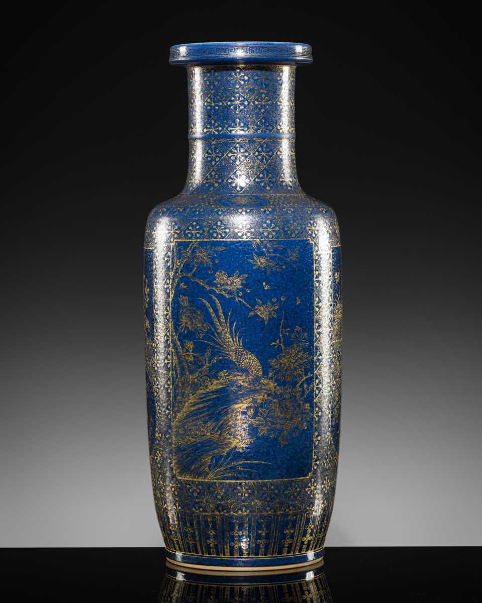 Lot 536 - A GILT-DECORATED POWDER-BLUE ‘PHEASANT’