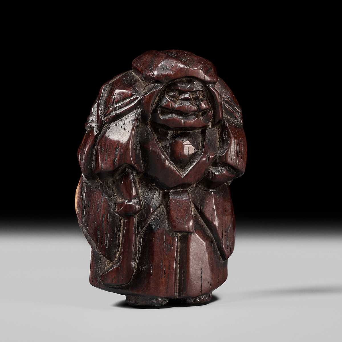 Lot 208 - A RARE ITTOBORI SANDALWOOD NETSUKE OF BENKEI