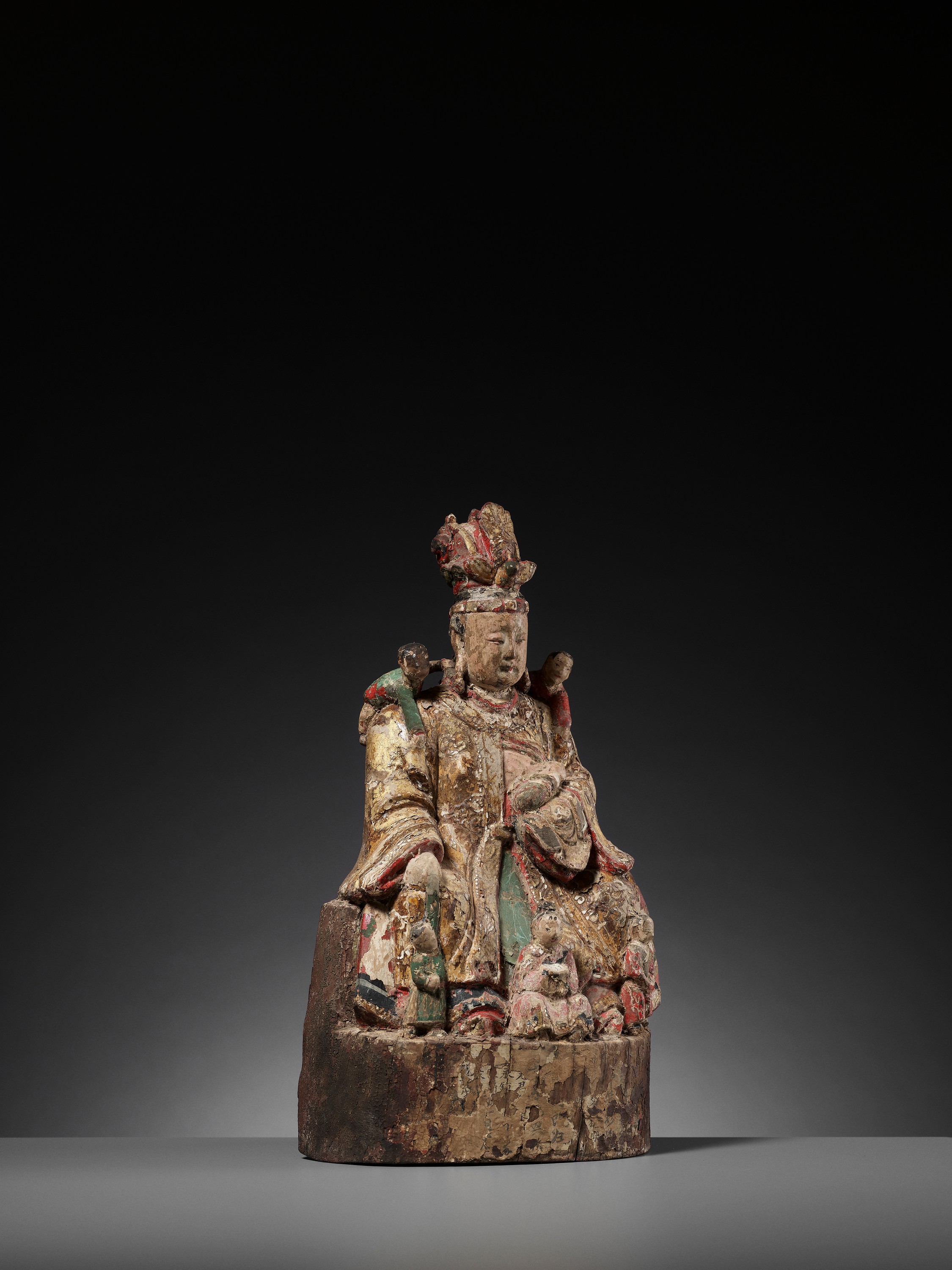 Lot 502 - A RARE LACQUERED WOOD STATUE OF SONGZI