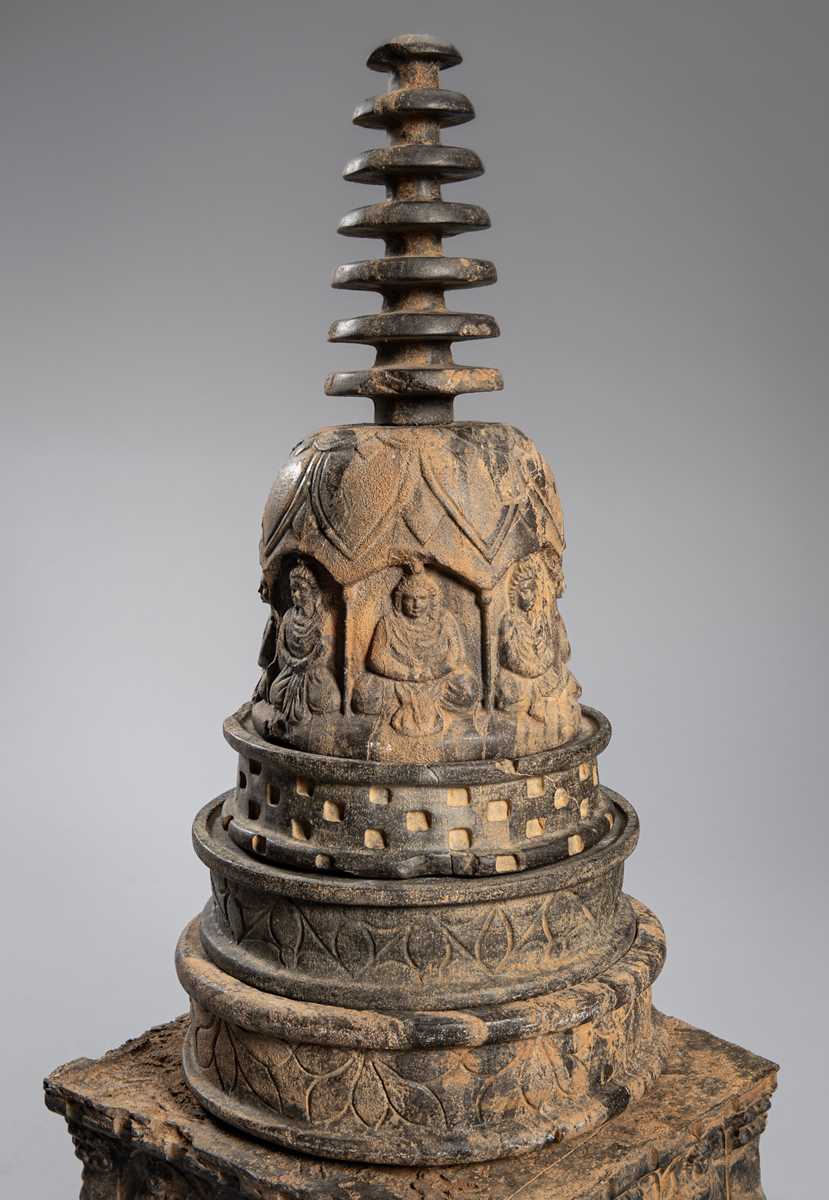 Lot 1365 - A VERY LARGE SCHIST STUPA
