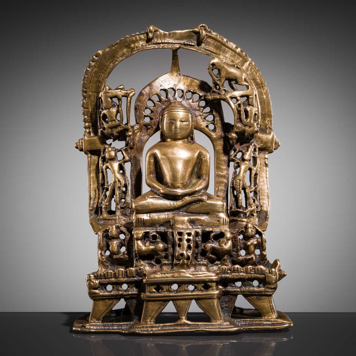 Lot 305 - AN INSCRIBED BRONZE JAIN SHRINE WITH