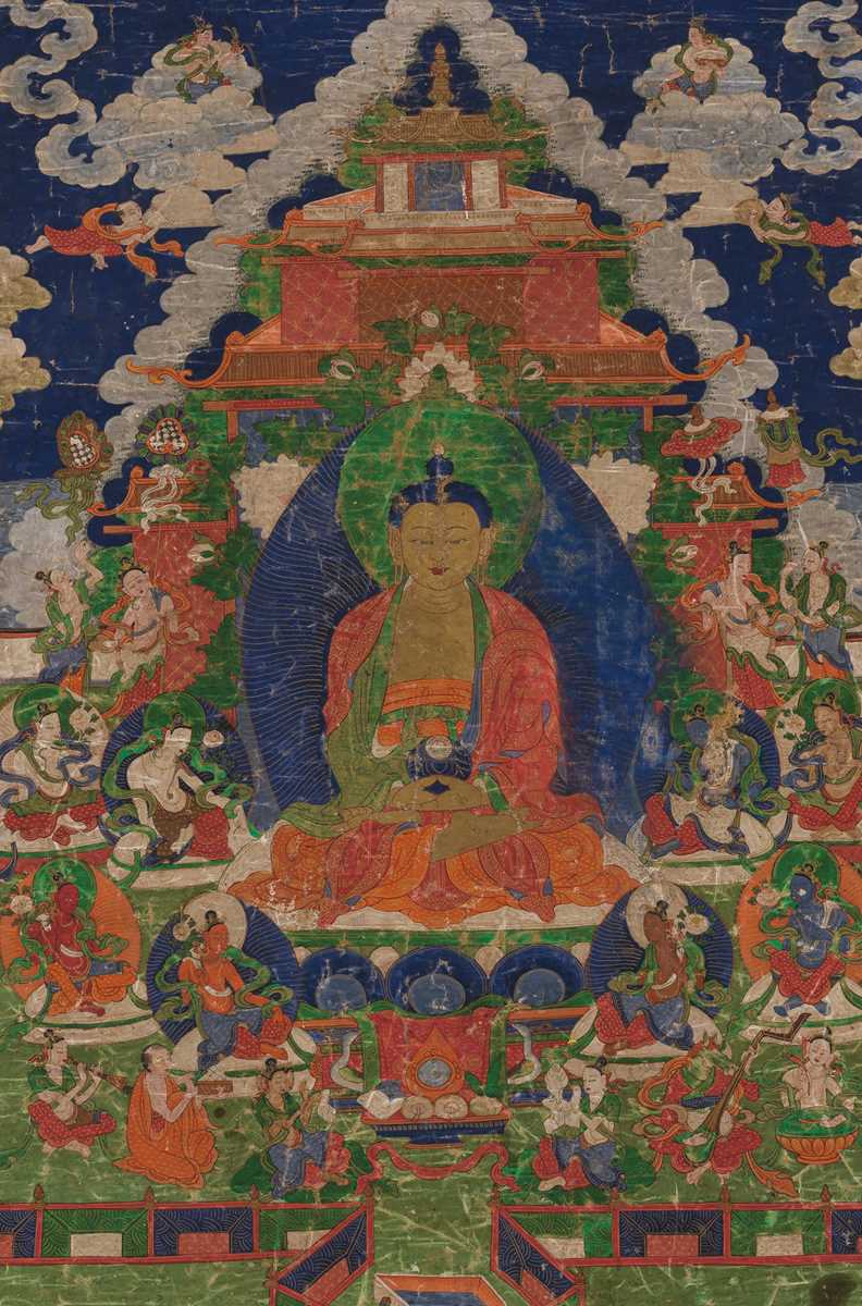 Lot 36 - A THANGKA DEPICTING BUDDHA AMITABHA IN