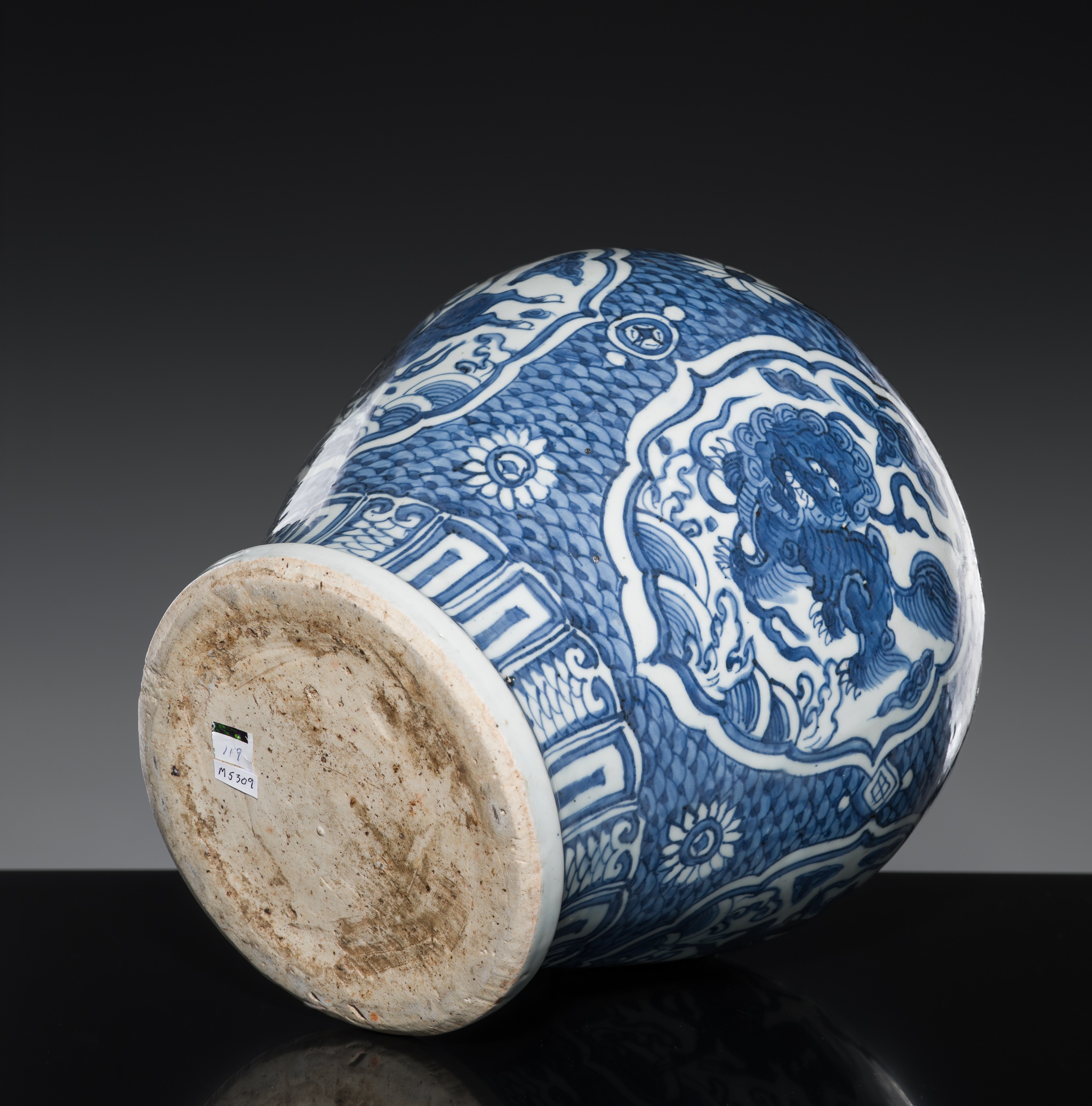 Lot 155 - A BLUE AND WHITE ‘FOUR AUSPICIOUS BEASTS’