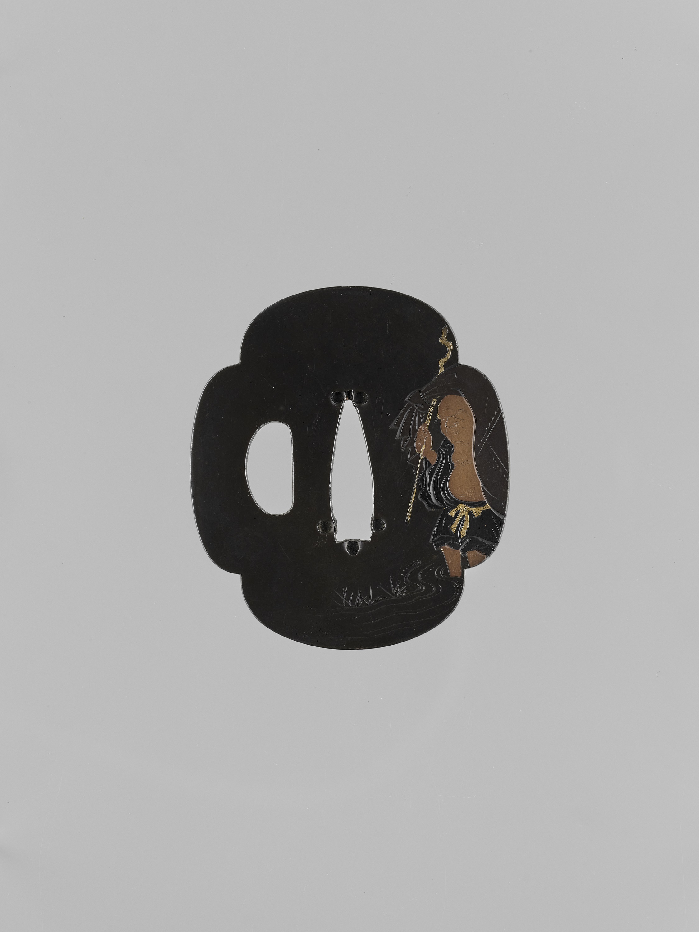 Lot 35 - MOTONOBU: A SHIBUICHI TSUBA WITH HOTEI