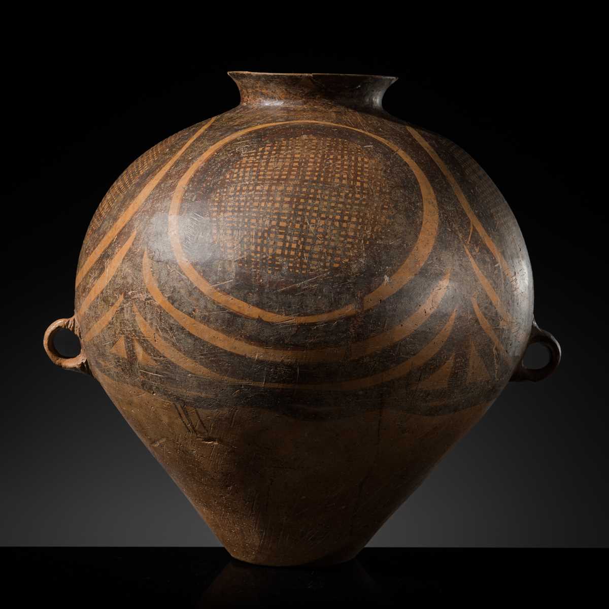Lot 493 - A RARE AND LARGE PAINTED POTTERY JAR,