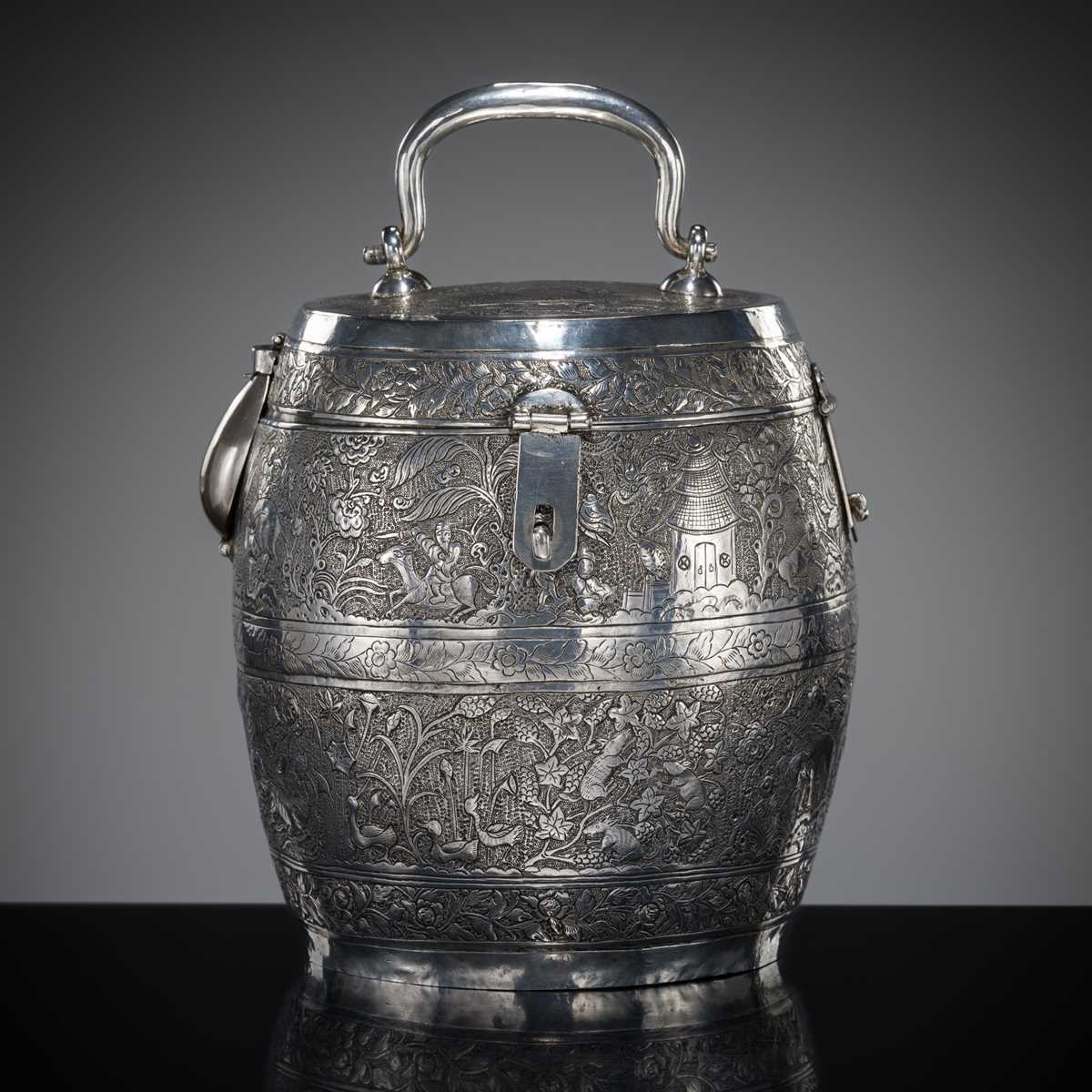 Lot 108 - A RARE SILVER ‘TANG REVIVAL’ PORTABLE TEA
