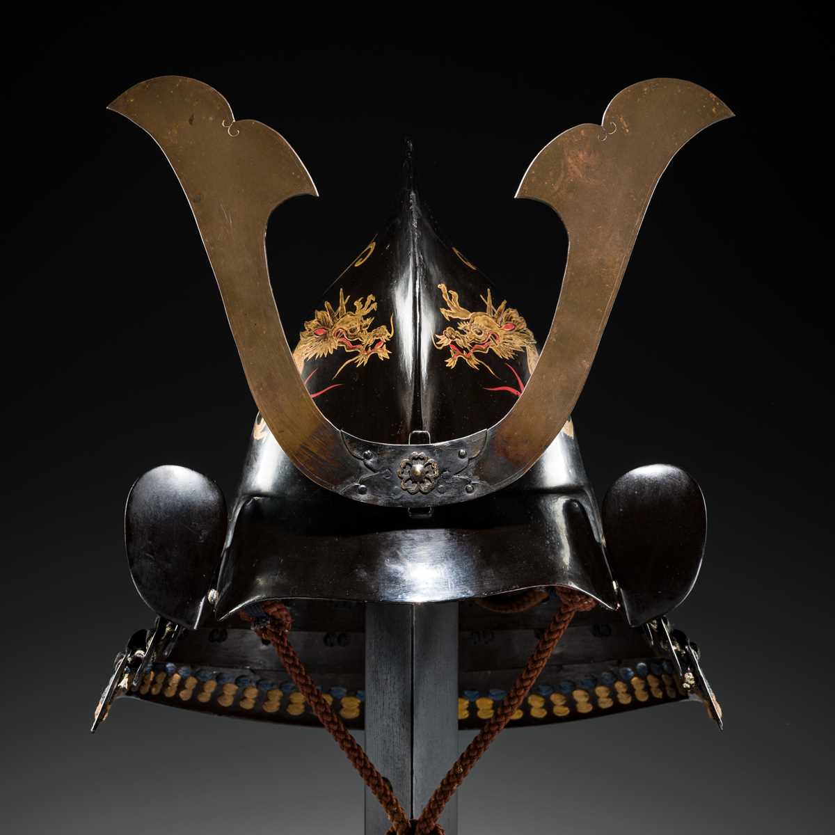 Lot 101 - A LACQUERED IRON EBOSHI NARI ‘DRAGONS’