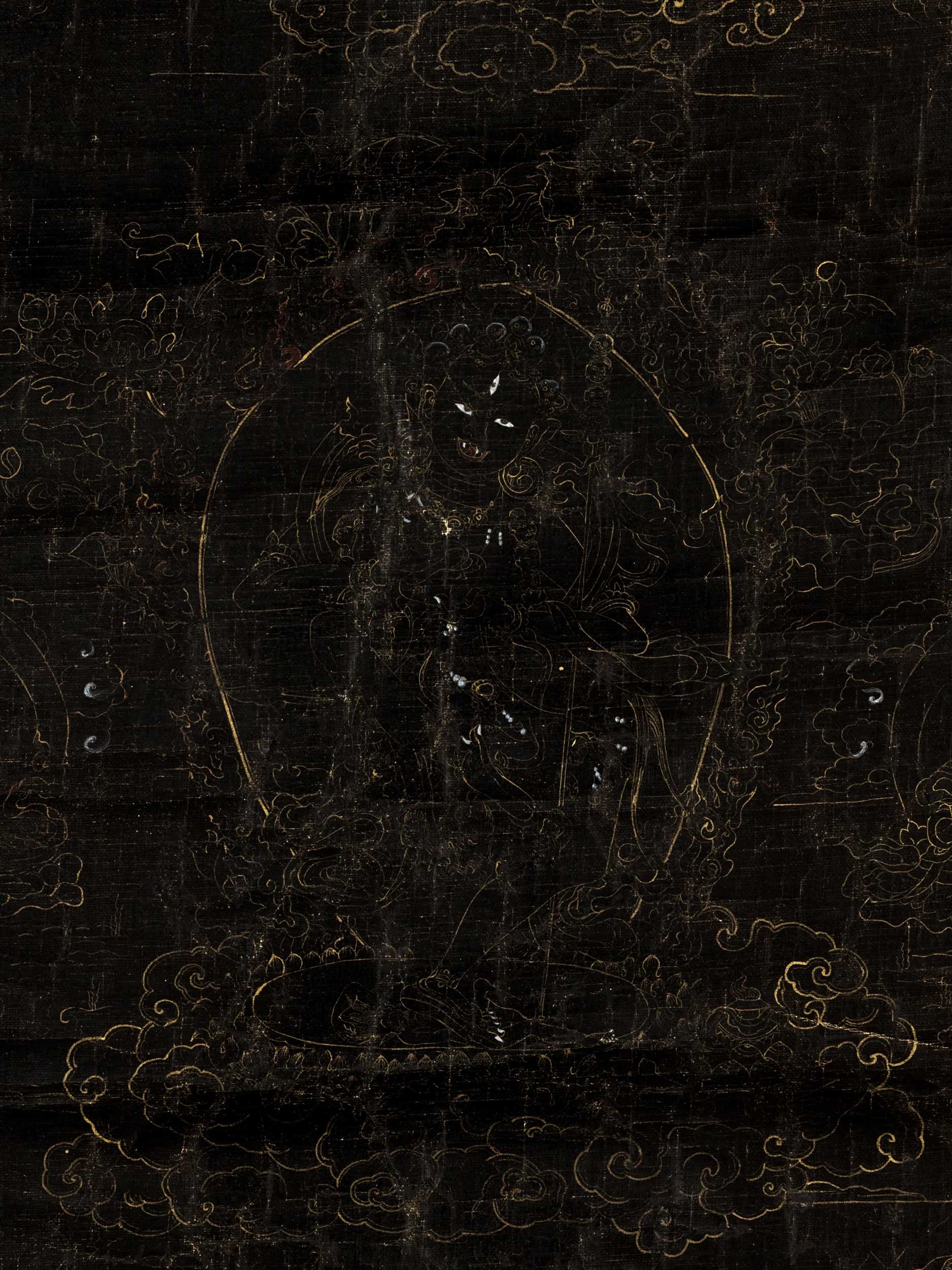 Lot 591 - A BLACK GROUND THANGKA OF A DAKINI, 18TH