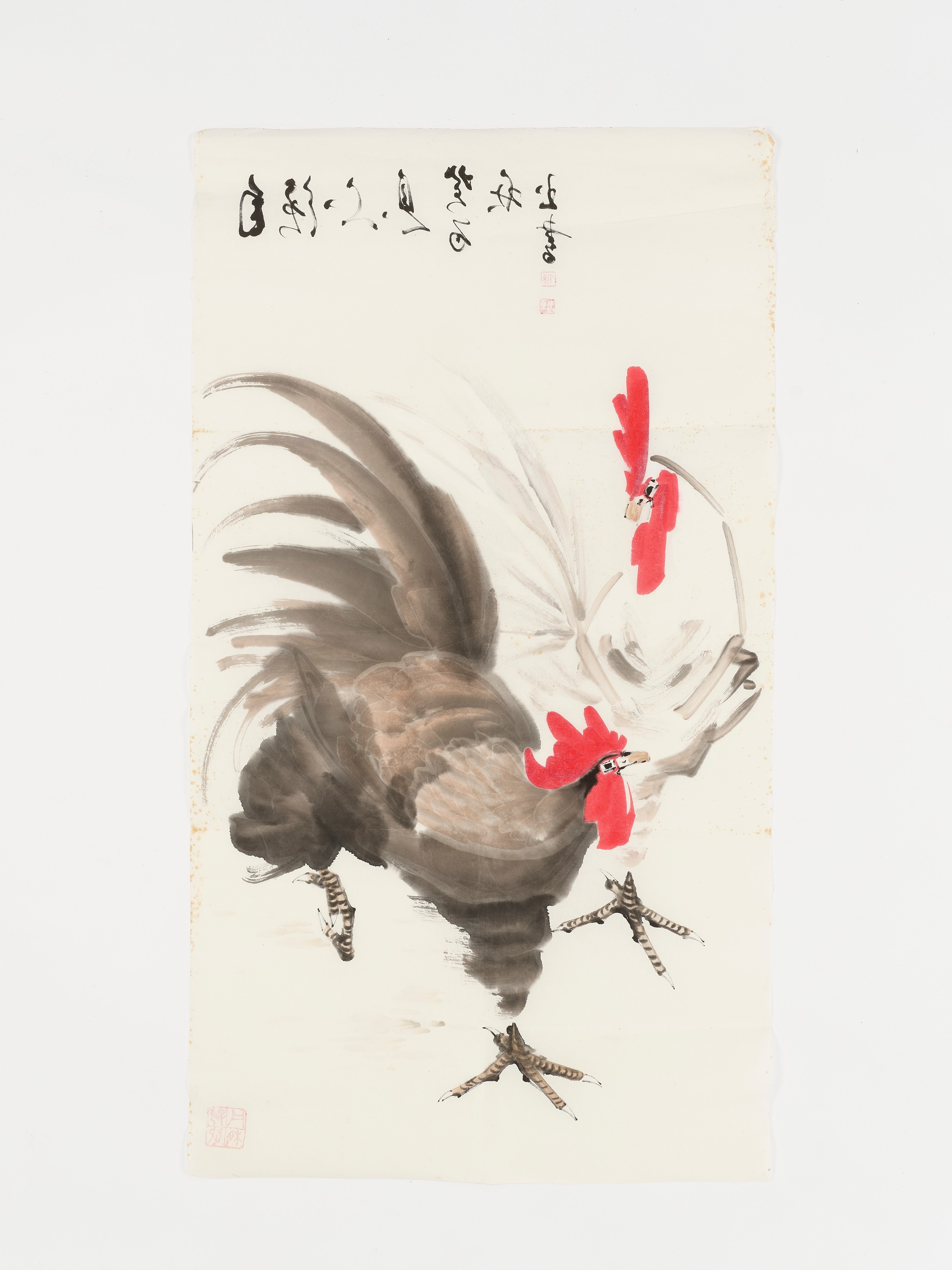 Lot 981 - LU ZHONG HAN: A PAINTING WITH TWO ROOSTERS,