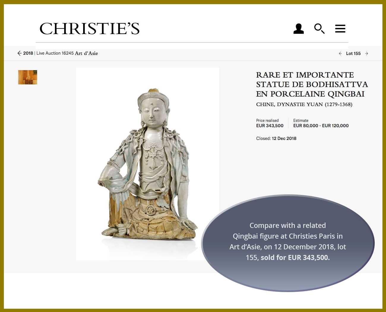 Lot 142 - A QINGBAI FIGURE OF A NOBLE LADY, YUAN