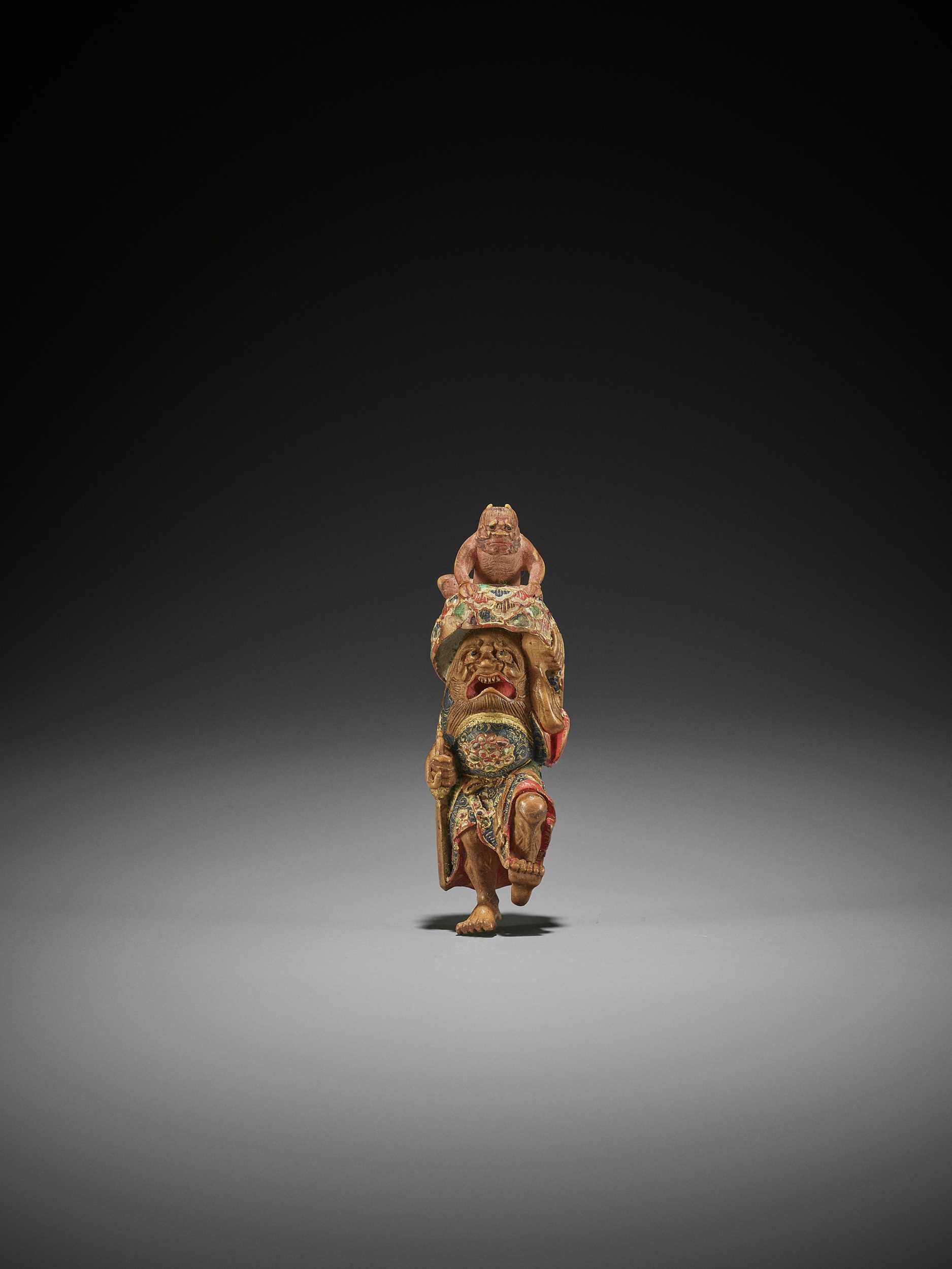 Lot 232 - SHUKO: A RARE SAISHIKI NETSUKE OF SHOKI AND