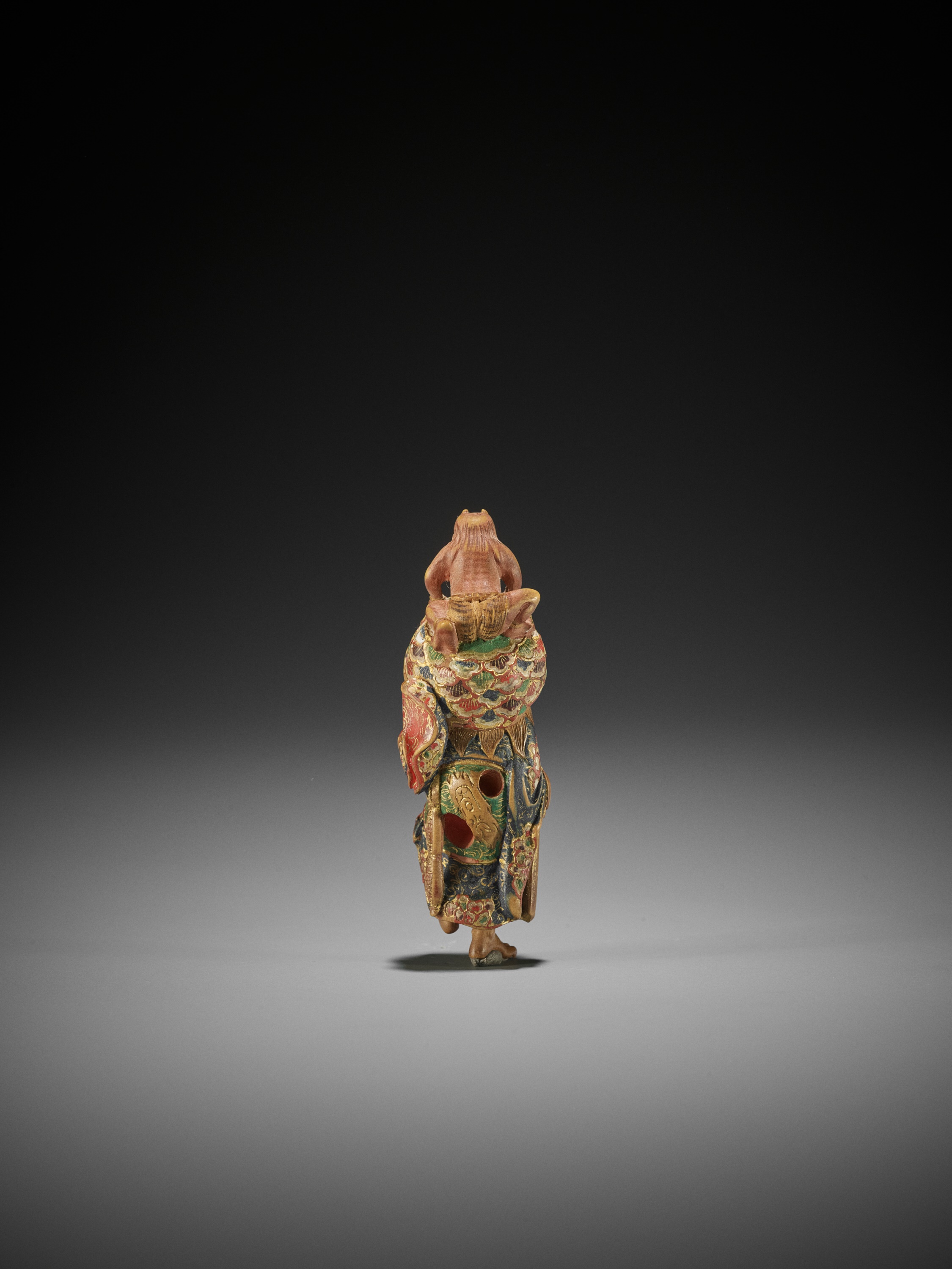 Lot 232 - SHUKO: A RARE SAISHIKI NETSUKE OF SHOKI AND