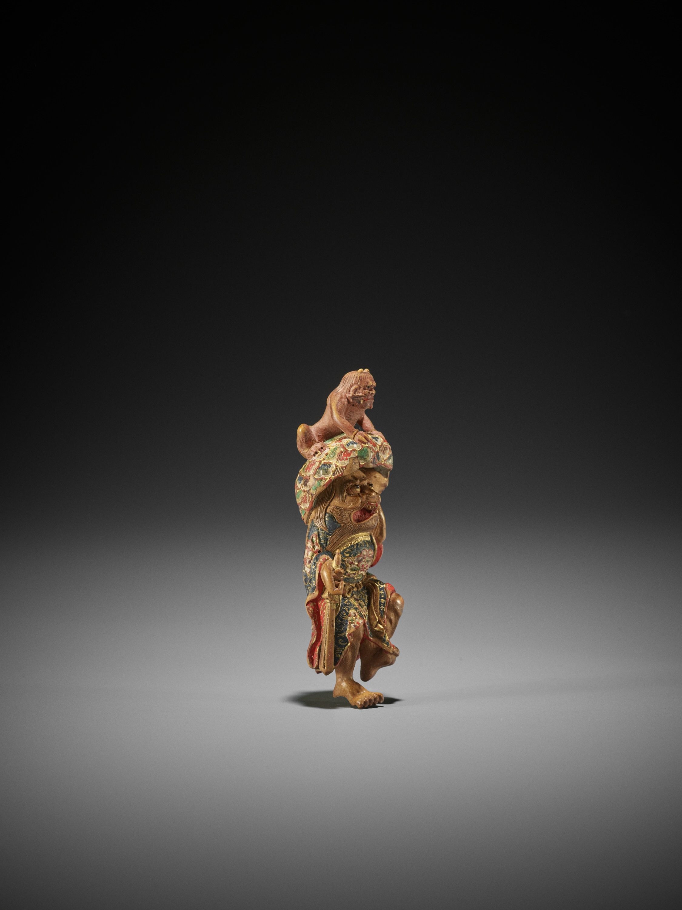 Lot 232 - SHUKO: A RARE SAISHIKI NETSUKE OF SHOKI AND