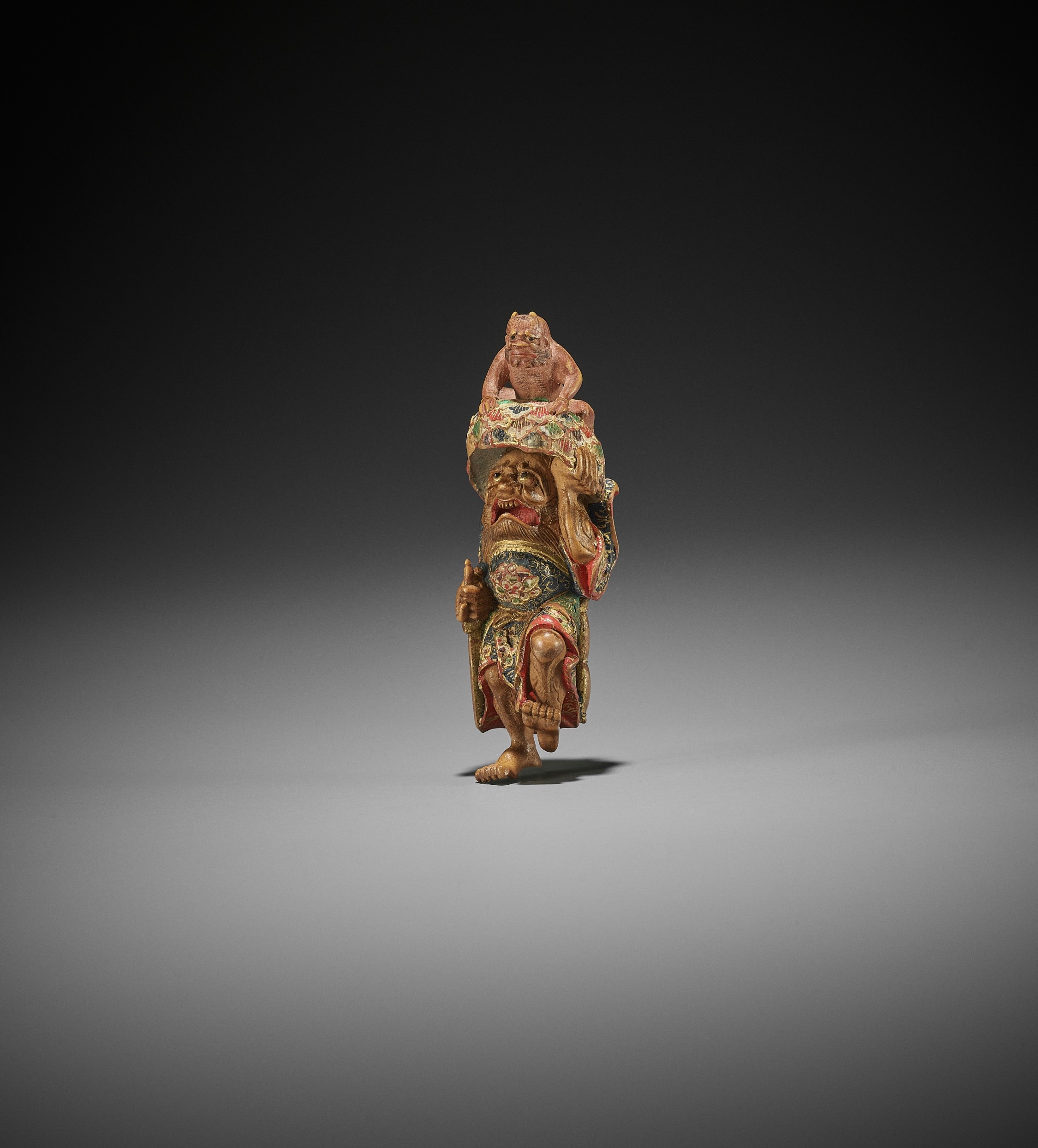 Lot 232 - SHUKO: A RARE SAISHIKI NETSUKE OF SHOKI AND
