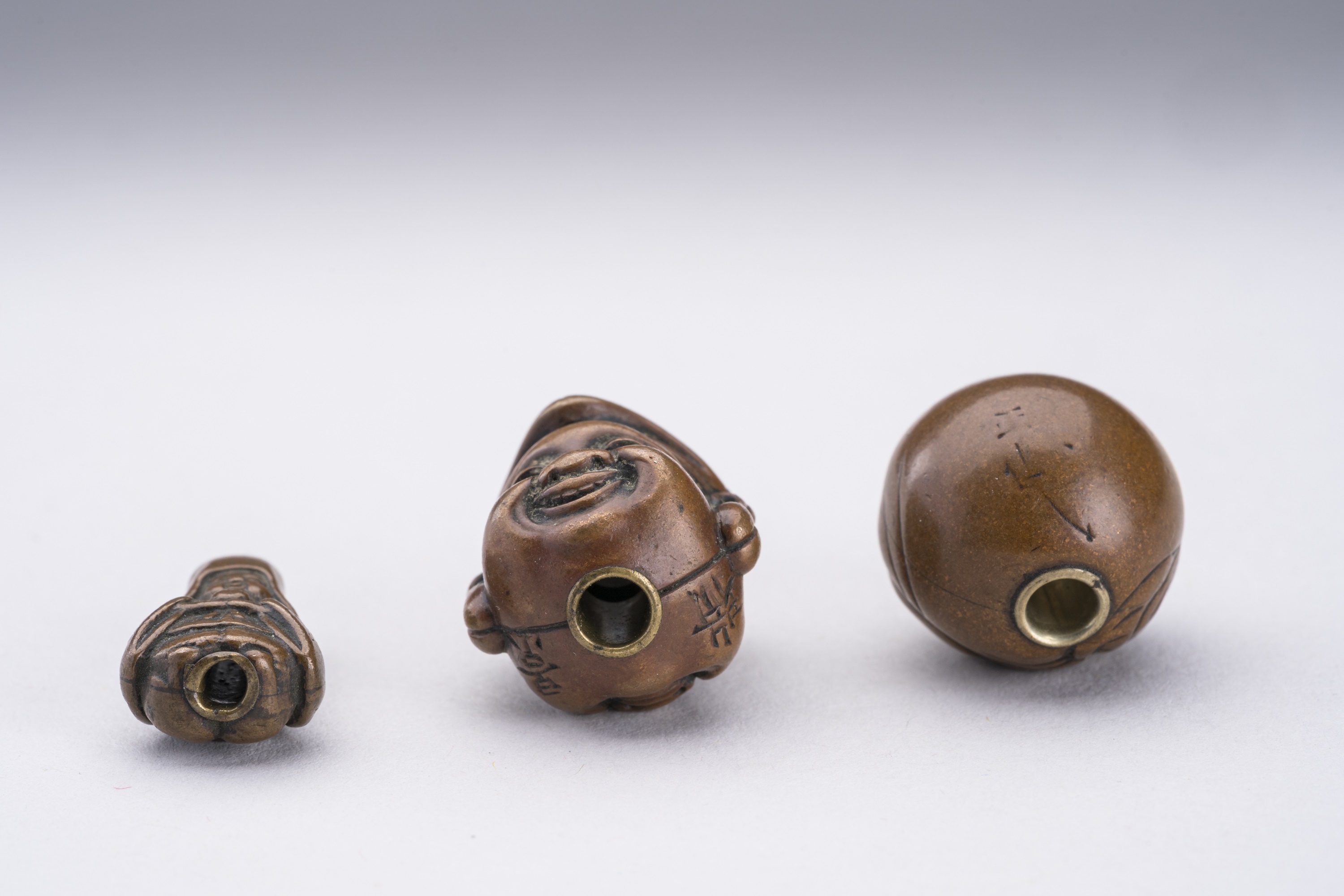 Lot 1581 - A GROUP OF THREE COPPER OJIME, 19th CENTURY