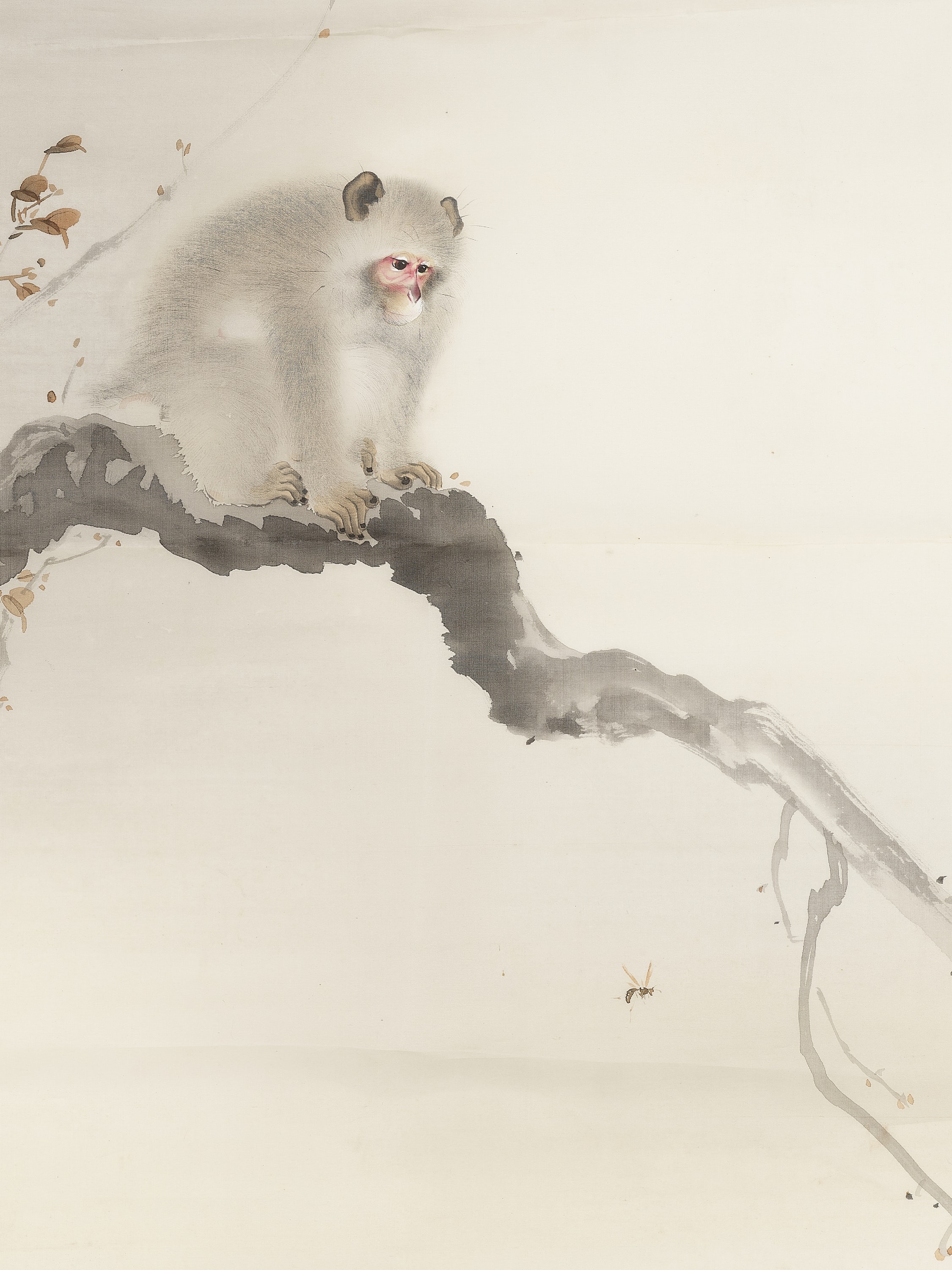 Lot 473 - A CHARMING PRINT ON SILK DEPICTING A MONKEY