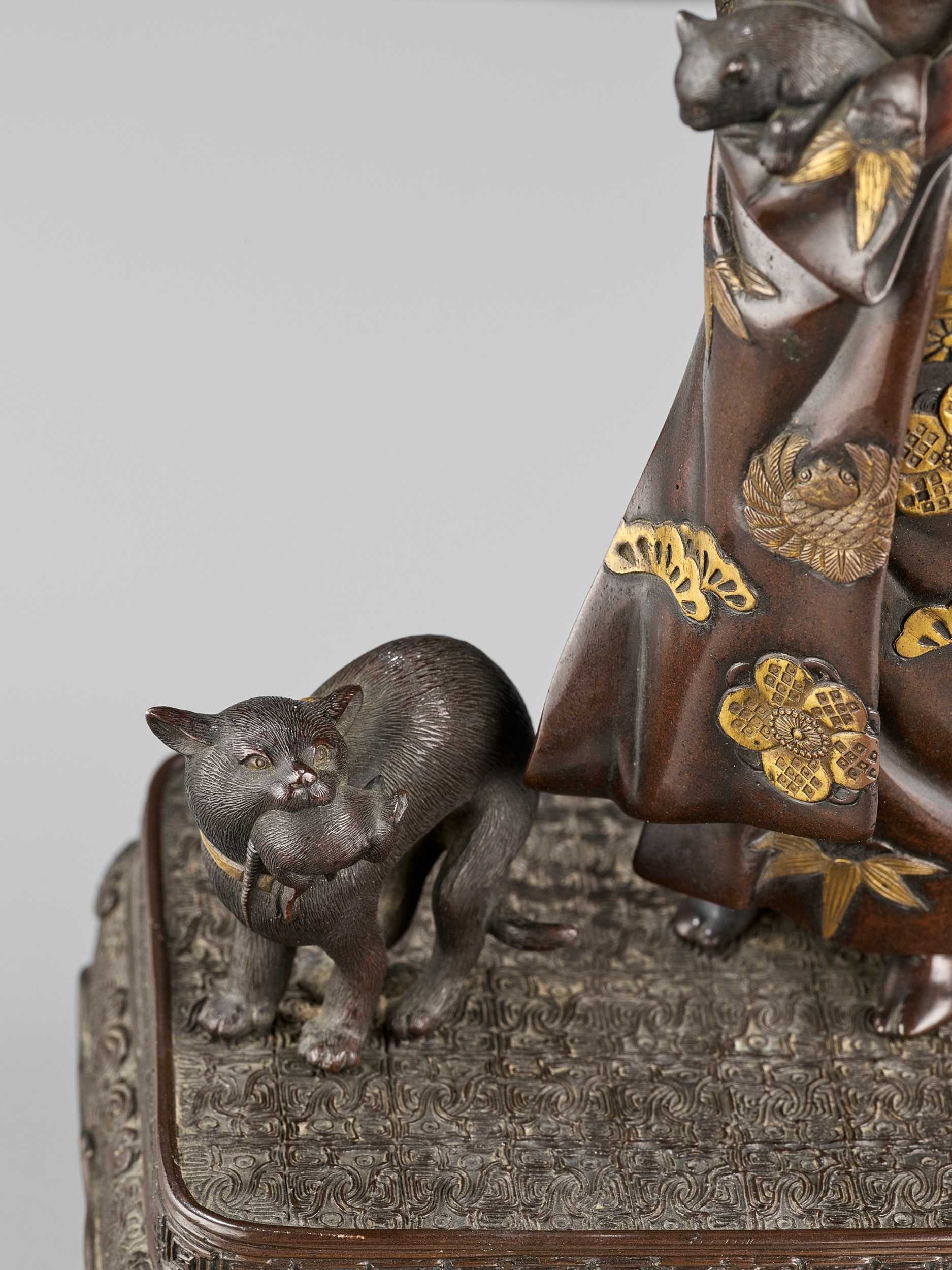 Lot 7 - MIYAO: A RARE GOLD-INLAID BRONZE OKIMONO OF A