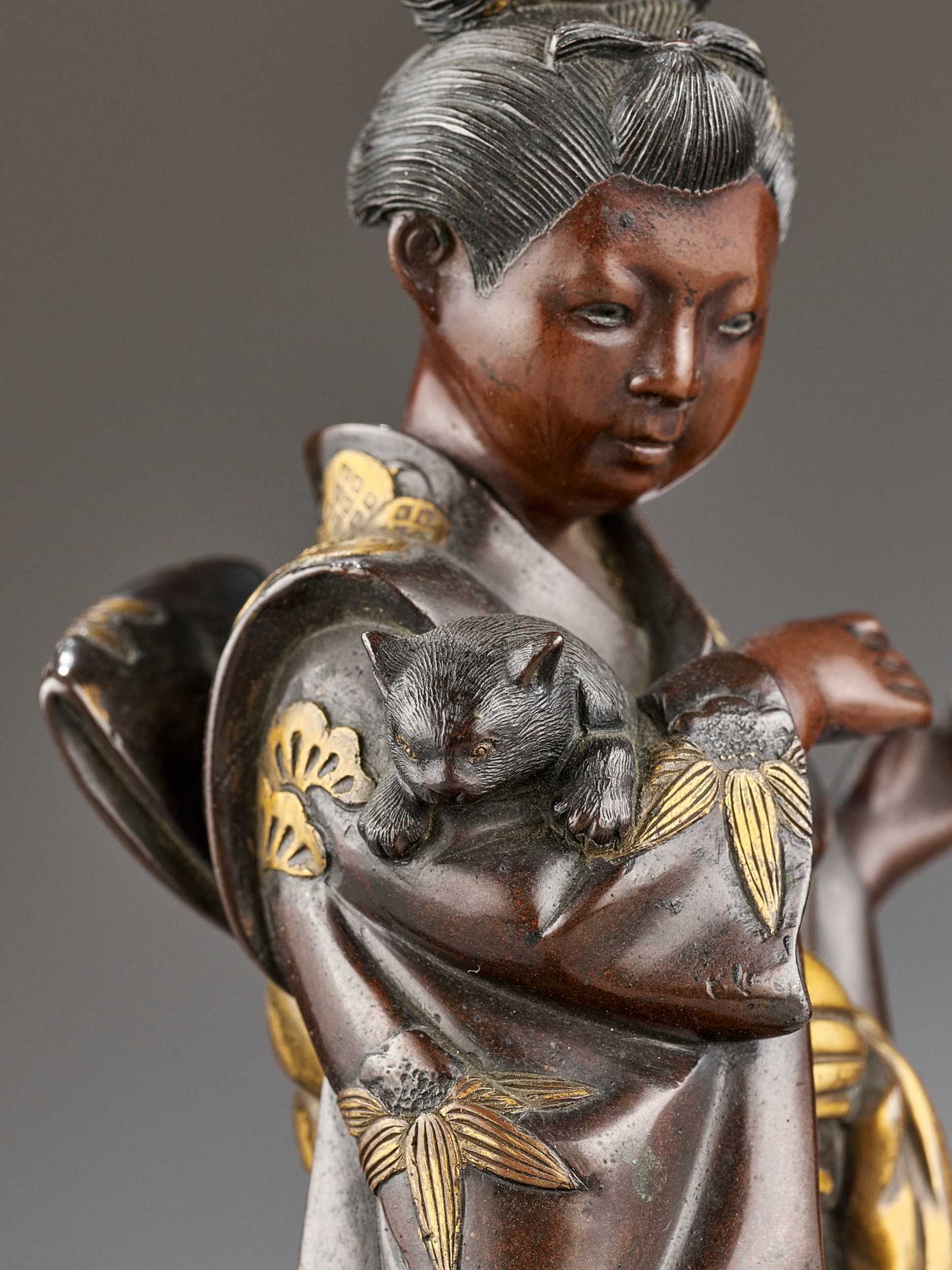 Lot 7 - MIYAO: A RARE GOLD-INLAID BRONZE OKIMONO OF A