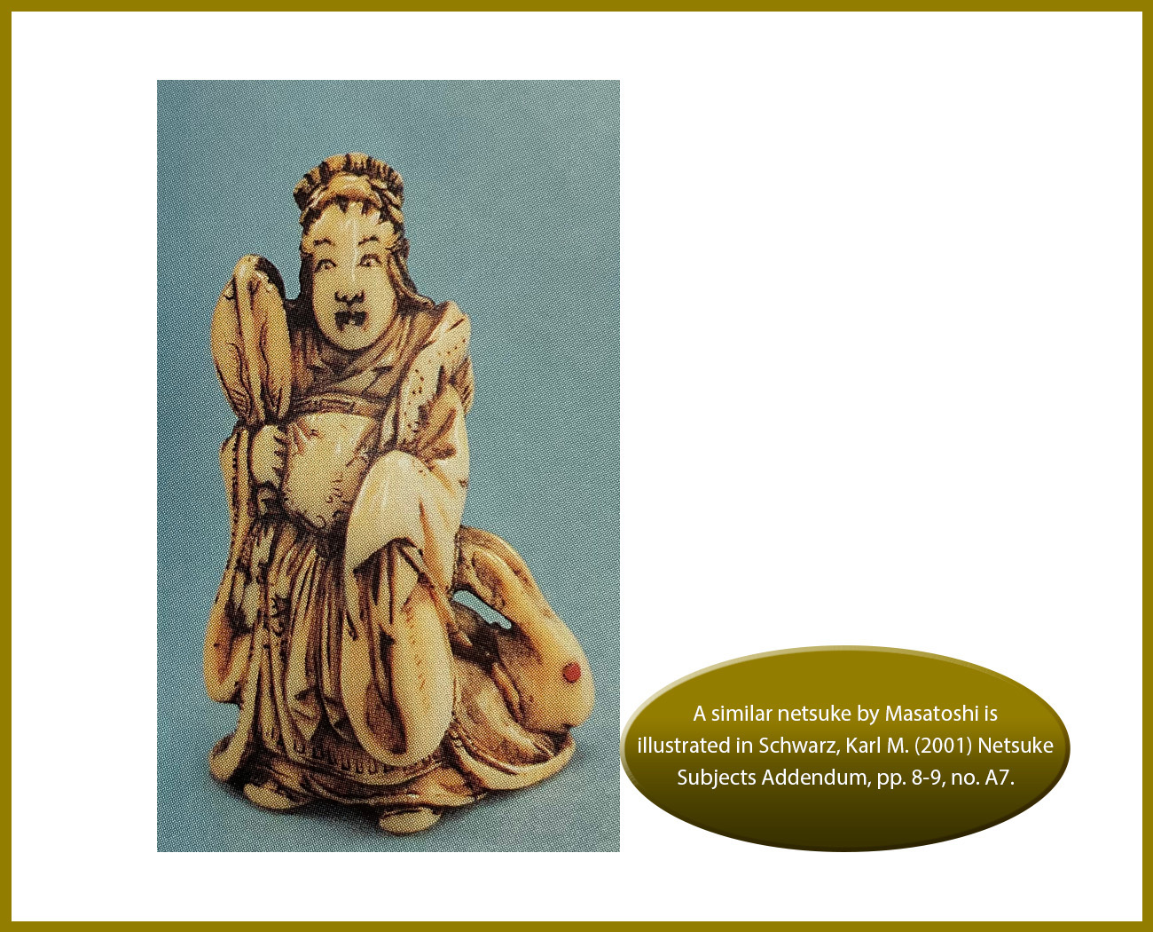 Lot 240 - MASATOSHI: AN IVORY NETSUKE OF GATTEN WITH A