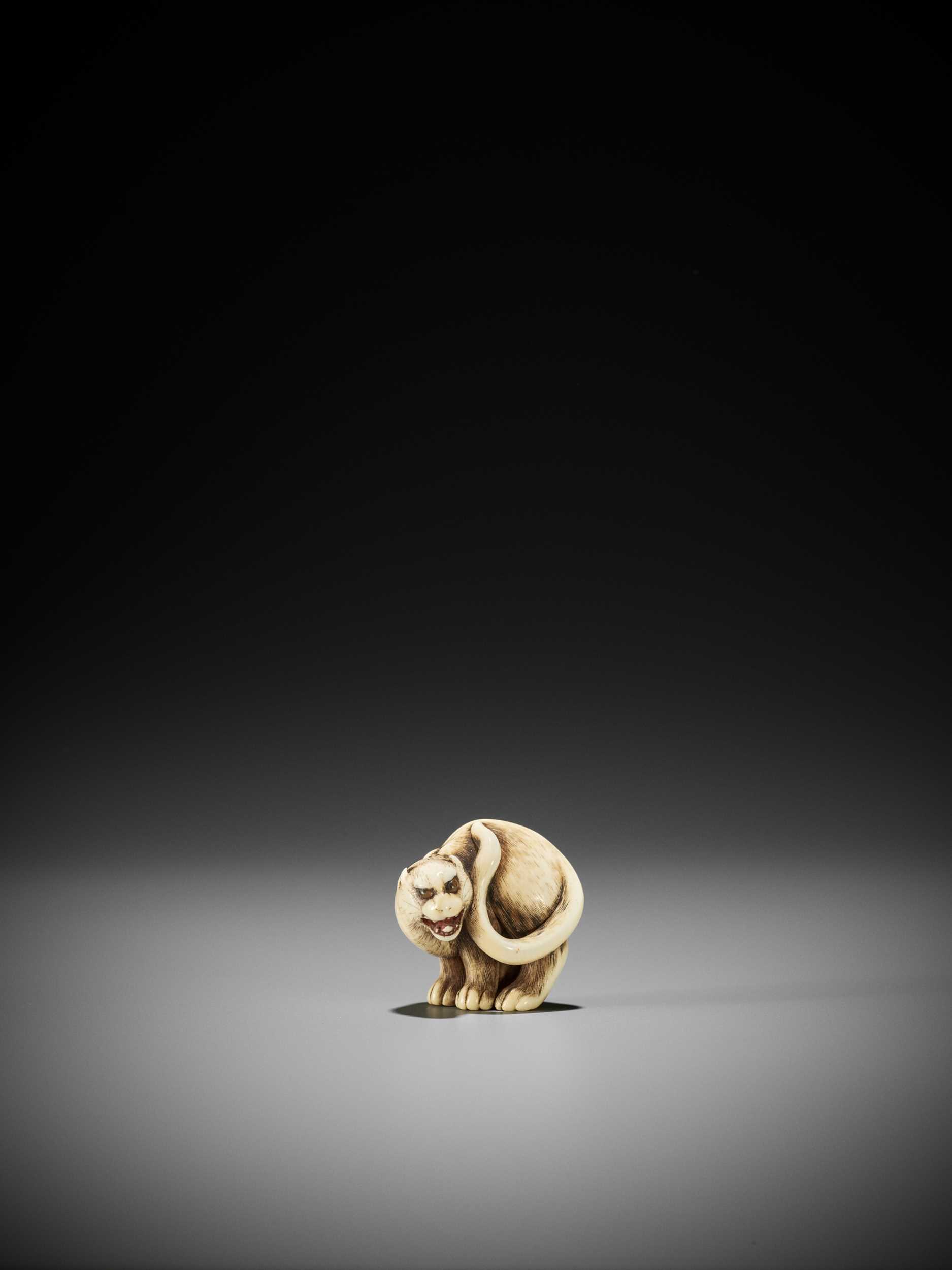 Lot 134 - OTOMAN: A SUPERB IVORY NETSUKE OF A TIGER