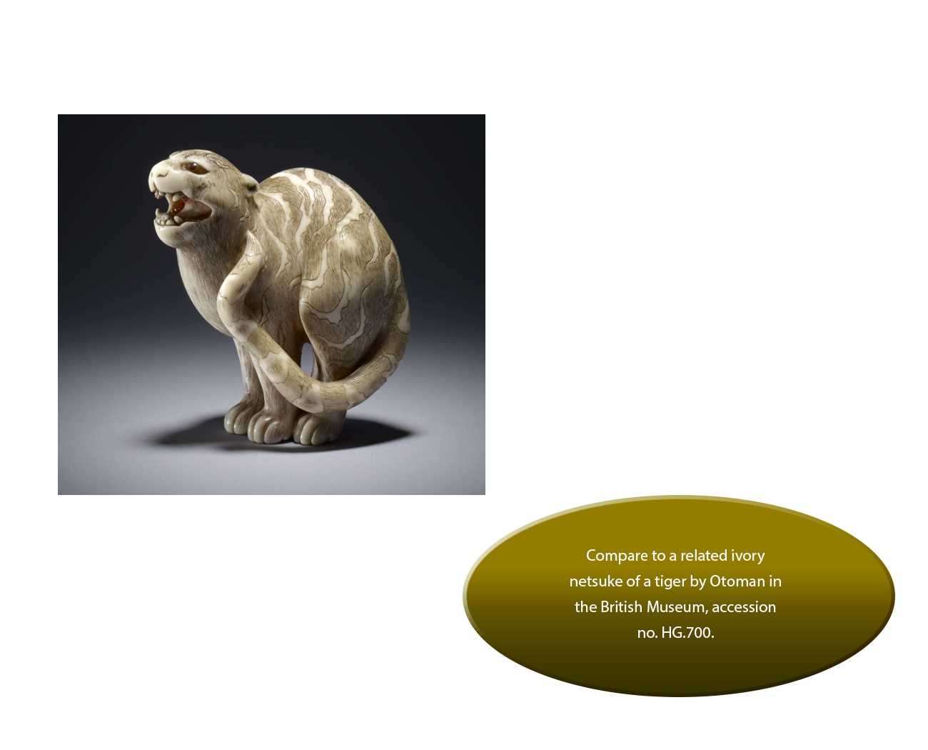 Lot 134 - OTOMAN: A SUPERB IVORY NETSUKE OF A TIGER