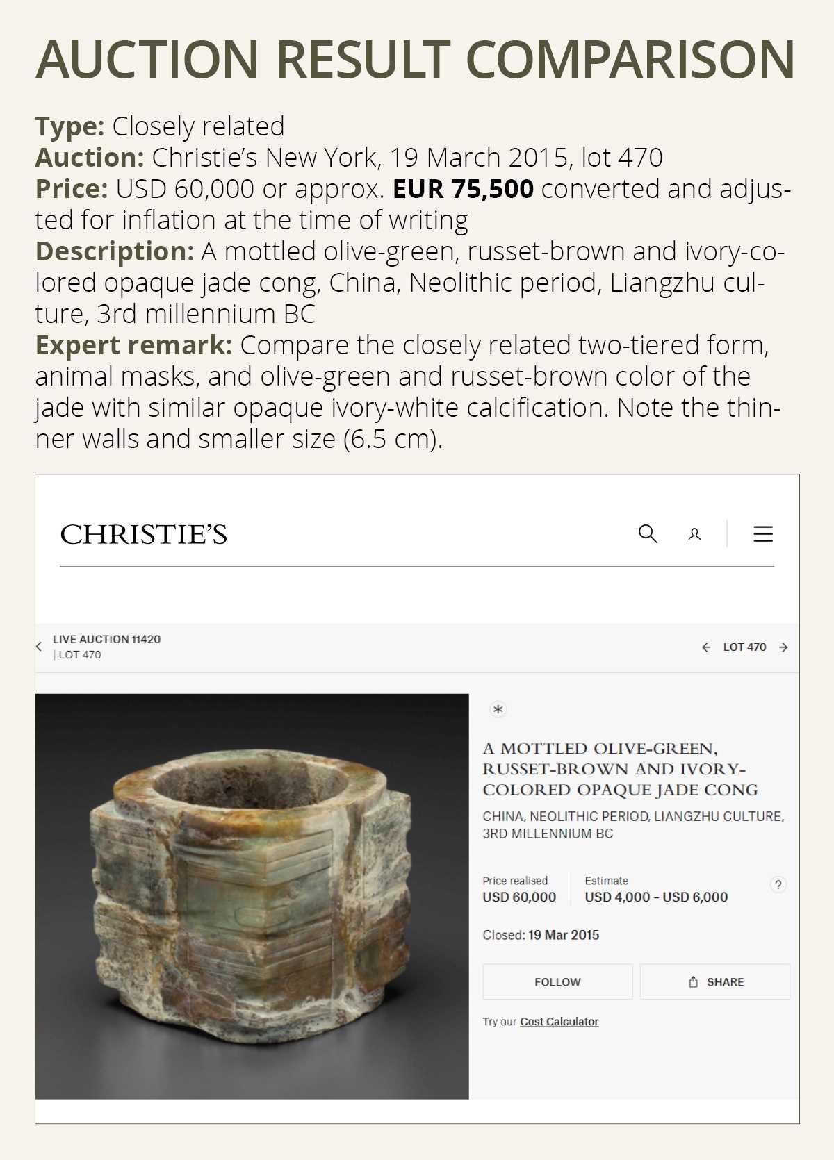 Lot 37 - A RARE AND MASSIVE MOTTLED JADE CONG,